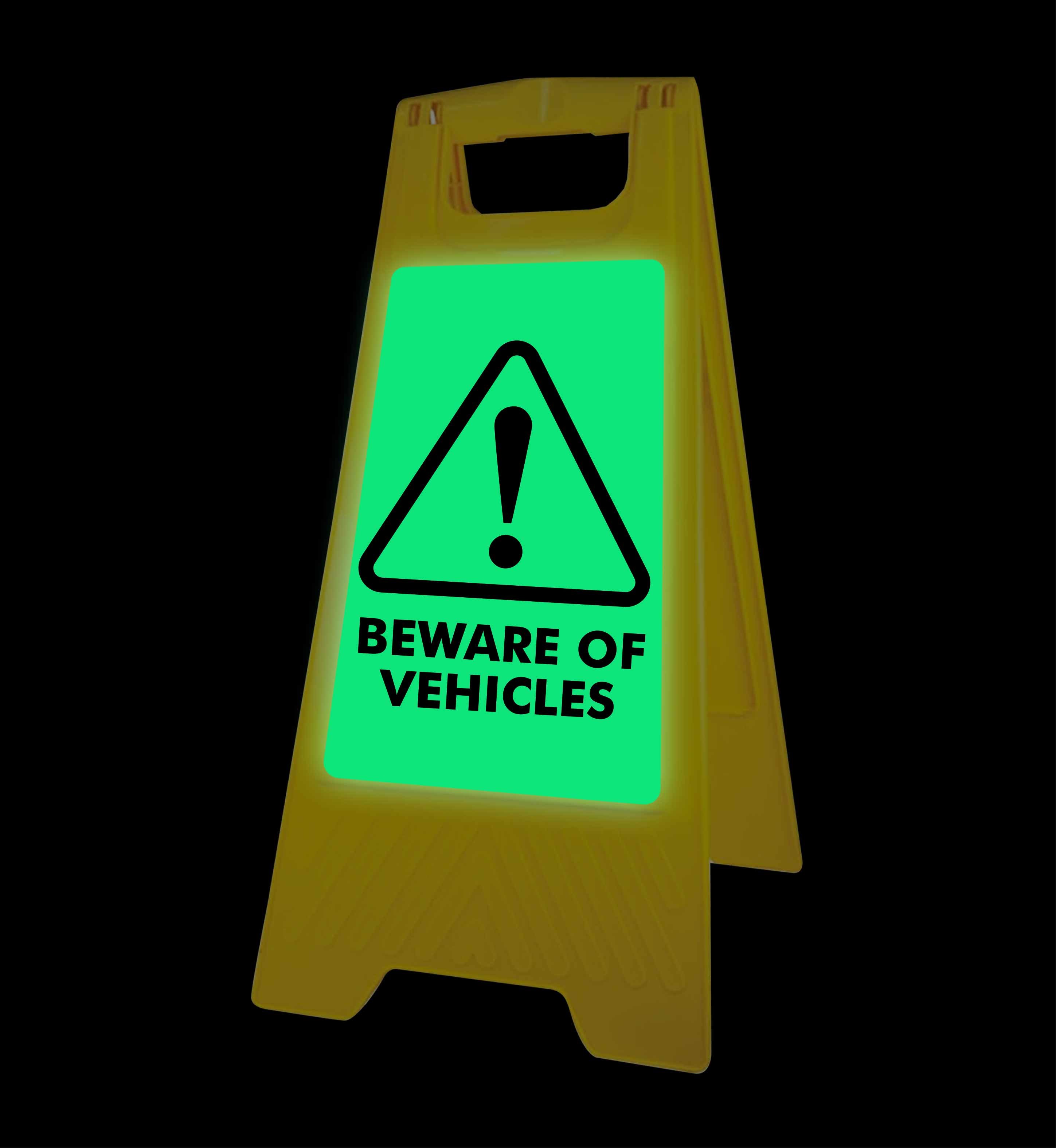 Glow In The Dark - Yellow A-Frame - Beware Of Vehicles – New Signs