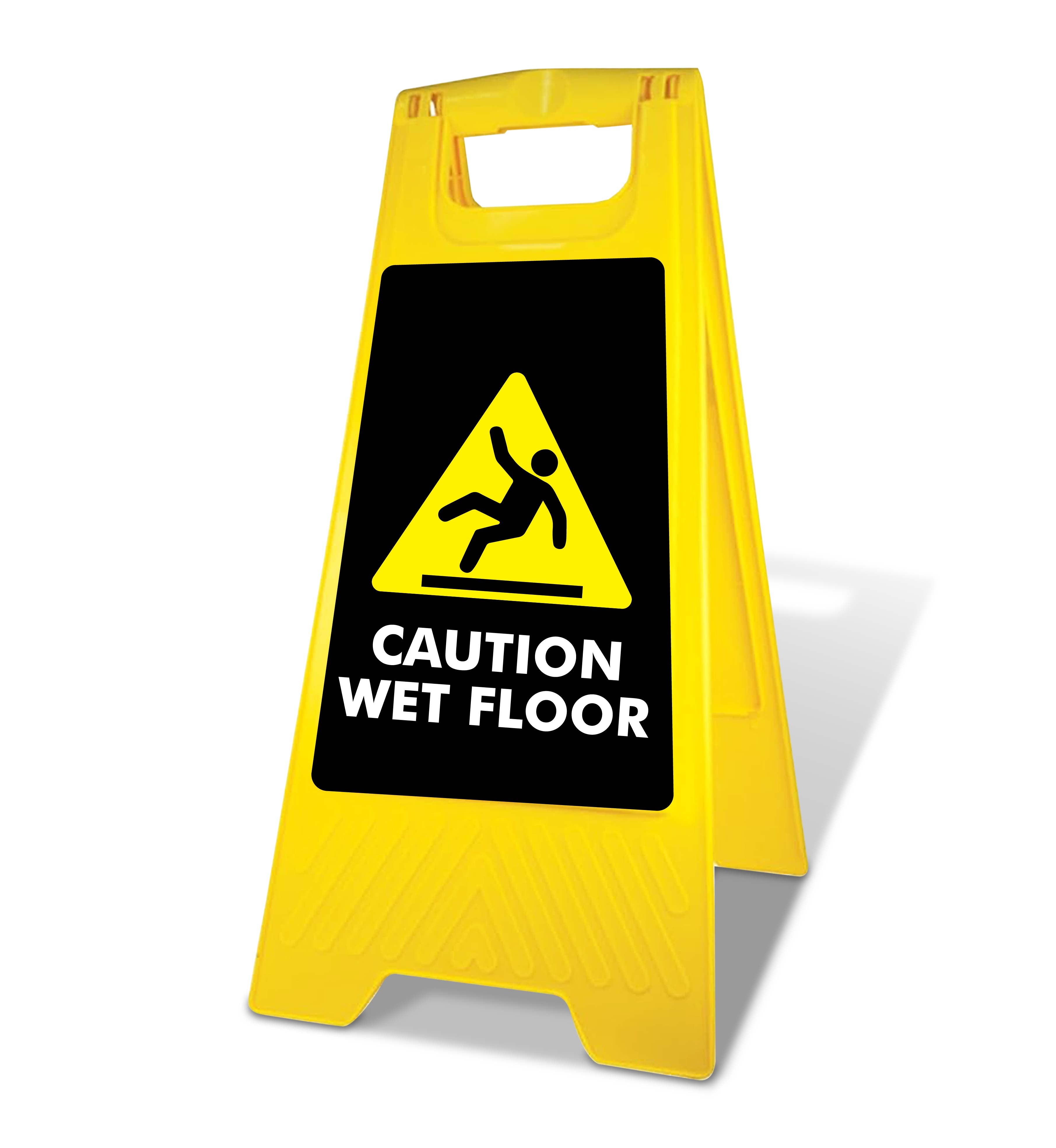 Yellow A-Frame - Caution Wet Floor Black - Black – New Signs