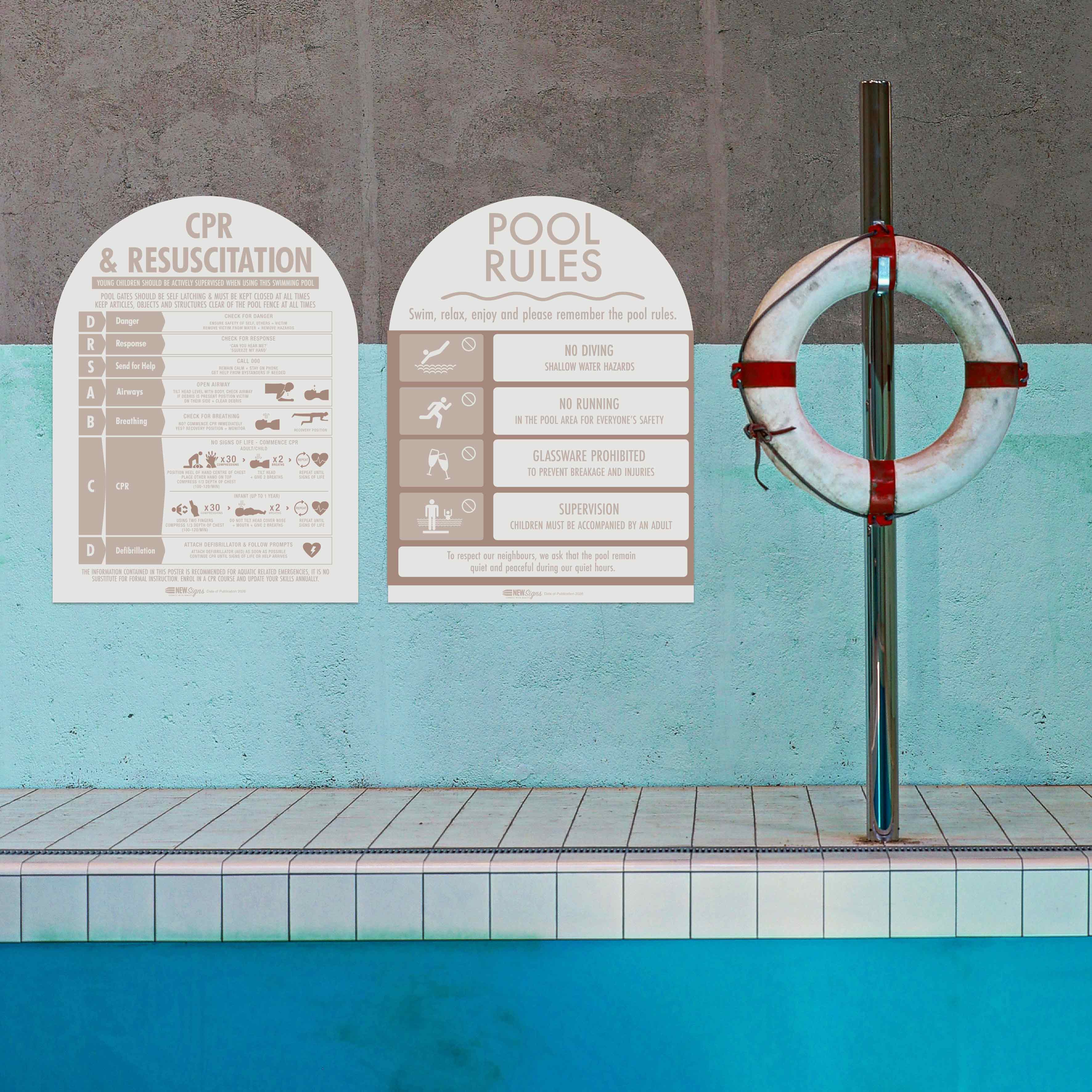 CPR Sign & Pool Rules Sign Pack Arch Fawn – New Signs