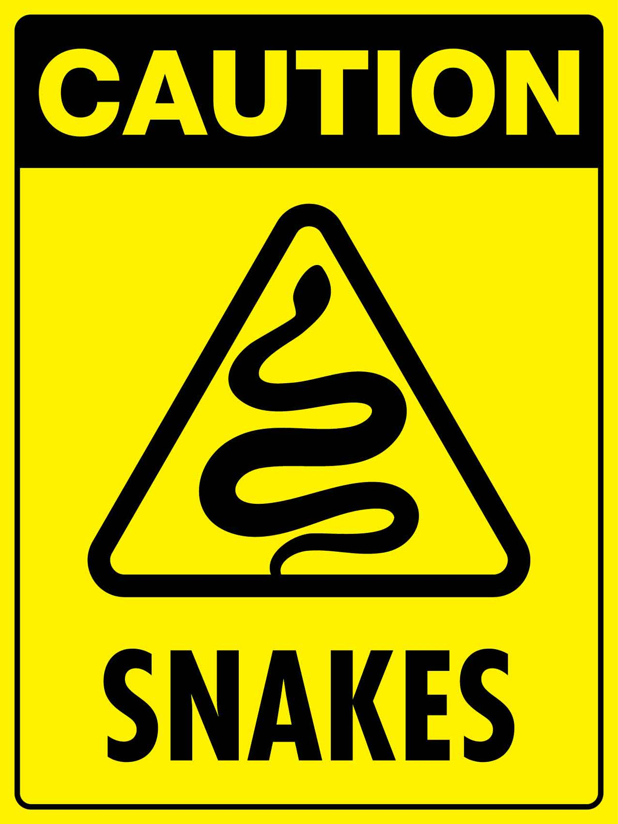 Caution Snakes Bright Yellow Sign – New Signs
