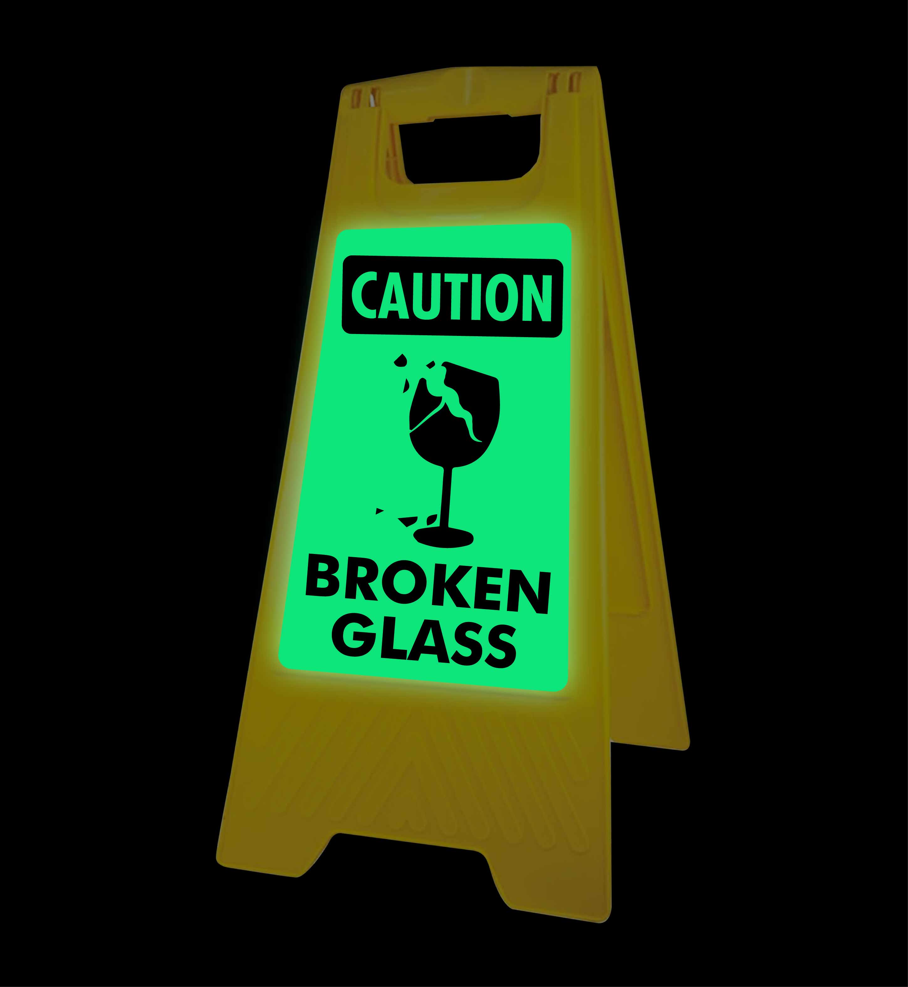 Glow In The Dark - Yellow A-Frame - Caution Broken Glass – New Signs
