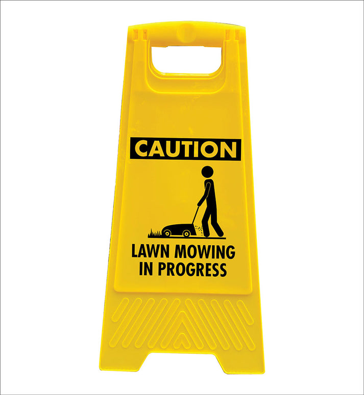Yellow A-Frame - Caution Lawn Mowing In Progress – New Signs