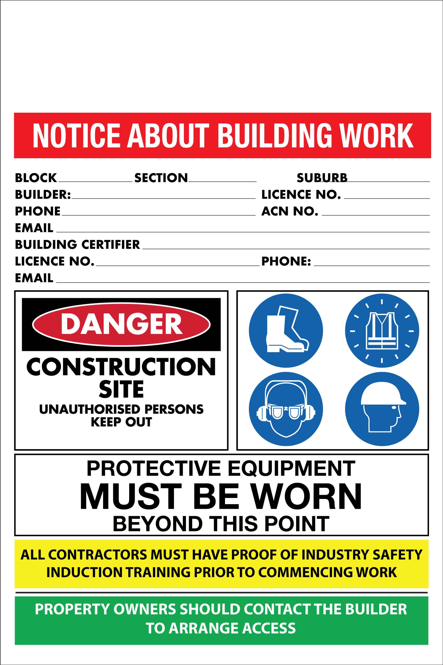 Construction Site Entry ACT Building Sign – New Signs