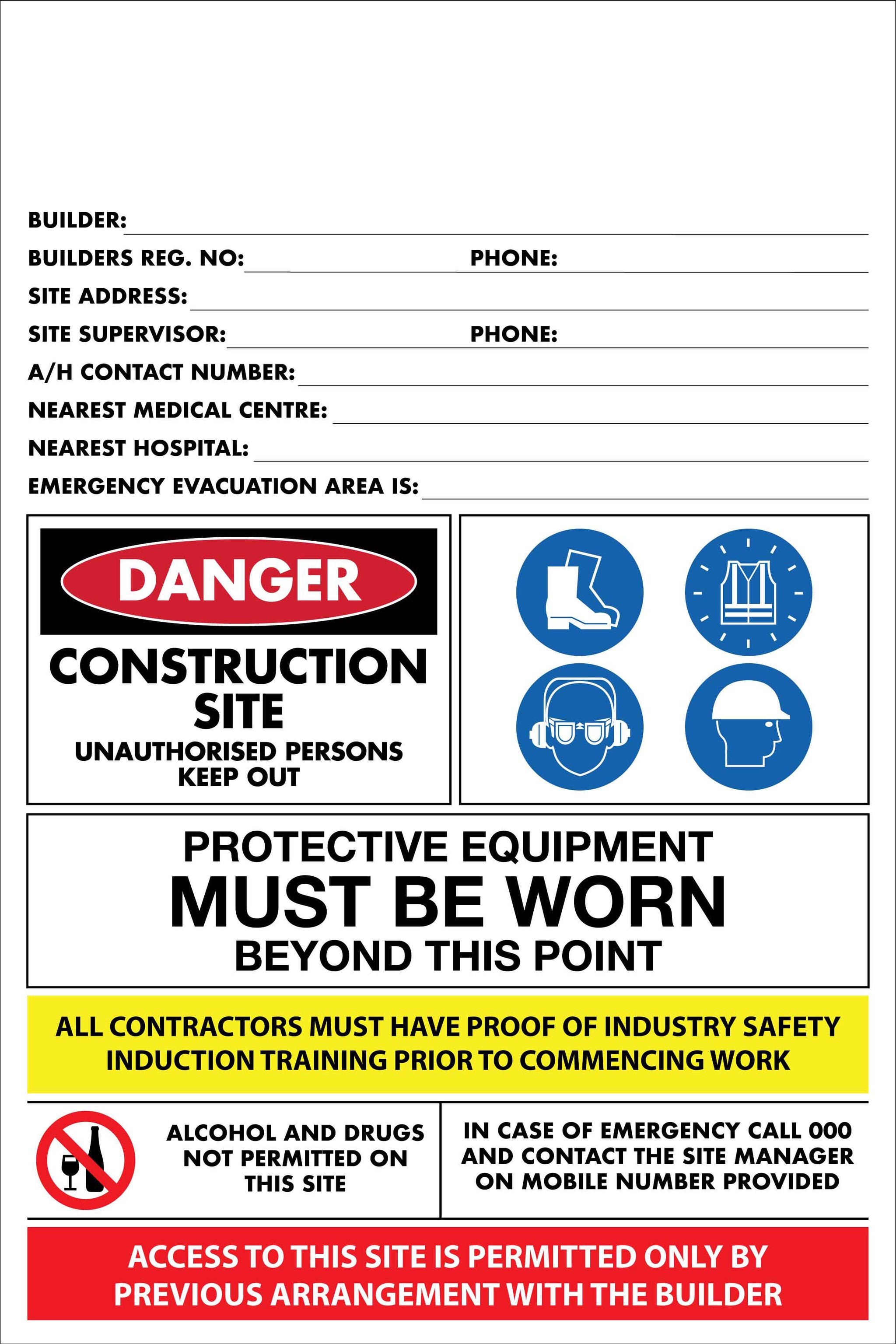 Construction Site Entry Building Emergency Details Sign – New Signs
