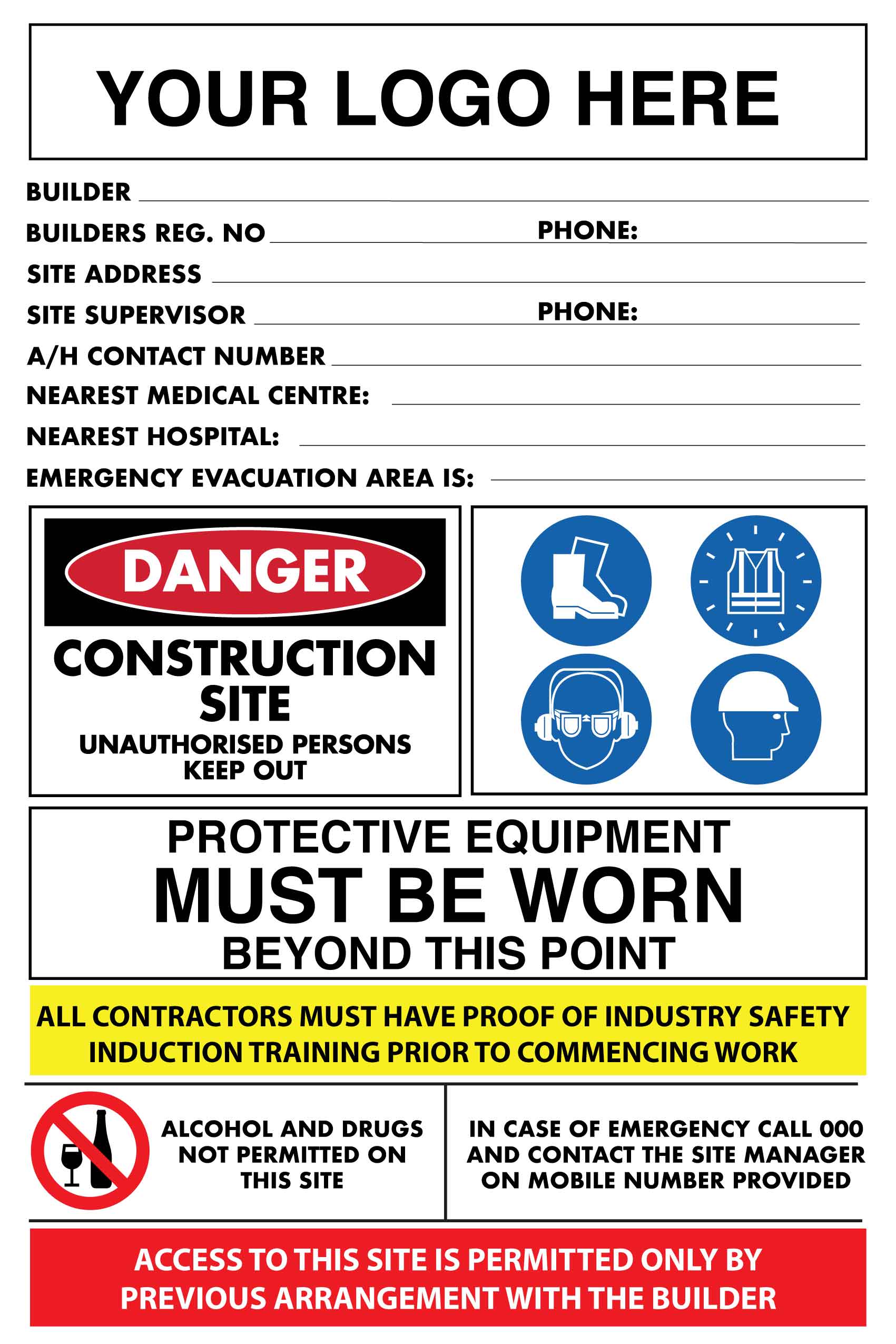 Construction Site Entry Signs & Building Site Entry Signage – New Signs