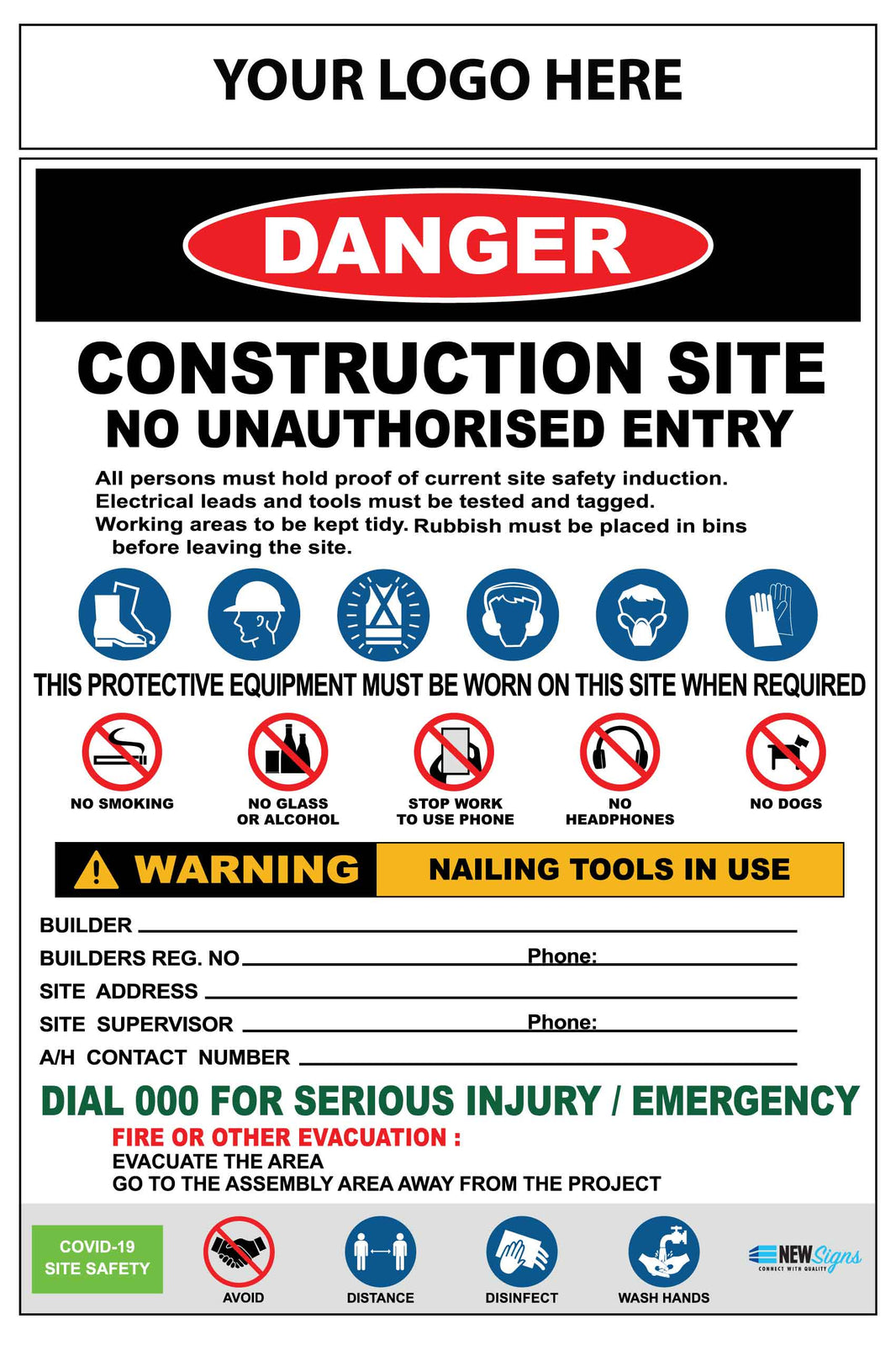 Construction Site Entry Signs & Building Site Entry Signage – New Signs