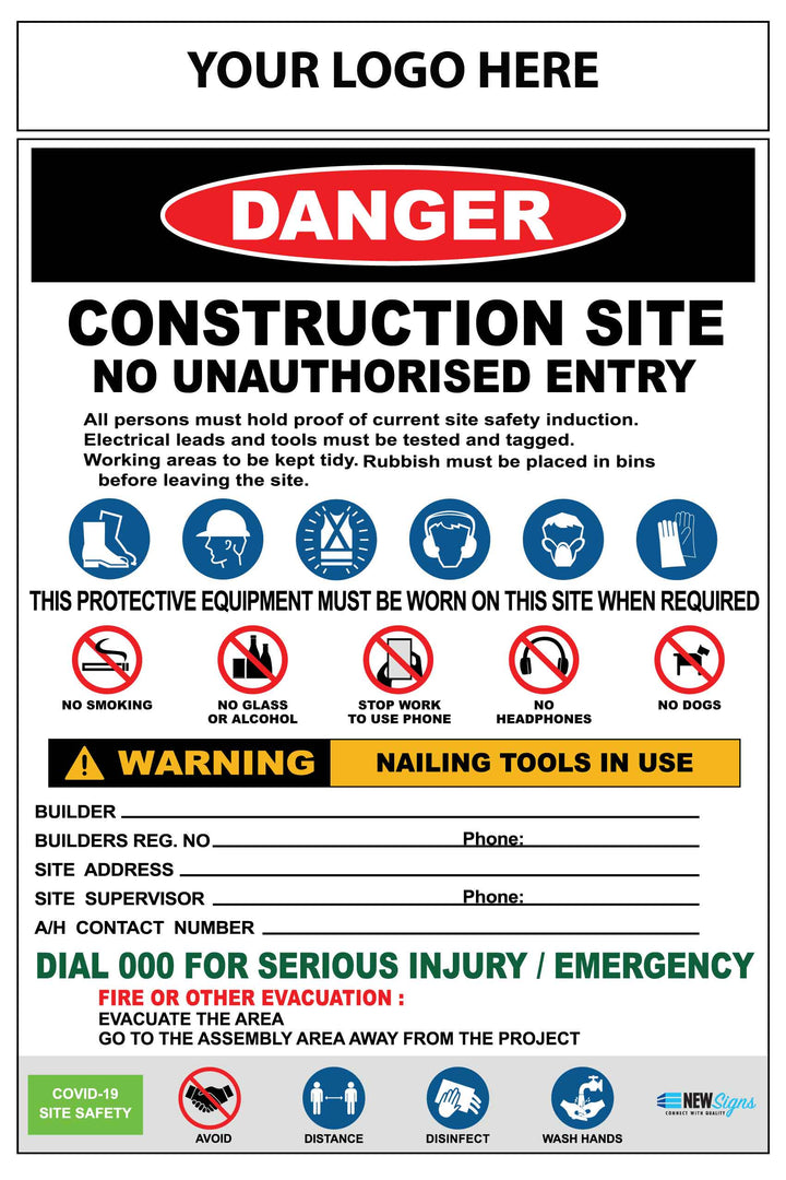 Construction Site Entry Signs & Building Site Entry Signage – New Signs