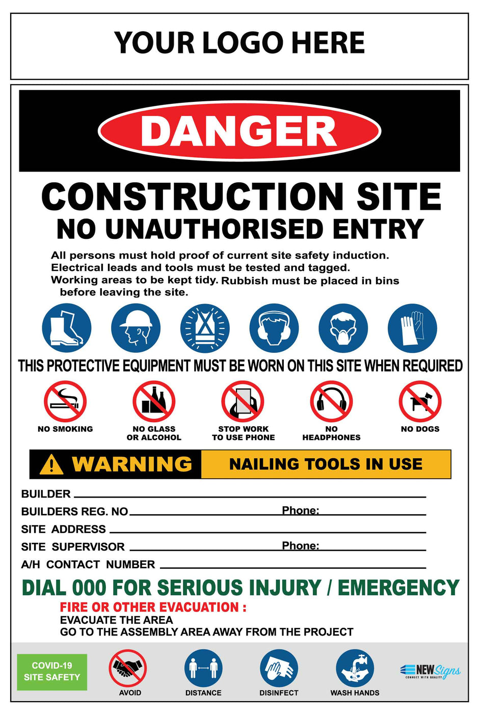 Construction Site Entry Signs & Building Site Entry Signage – New Signs