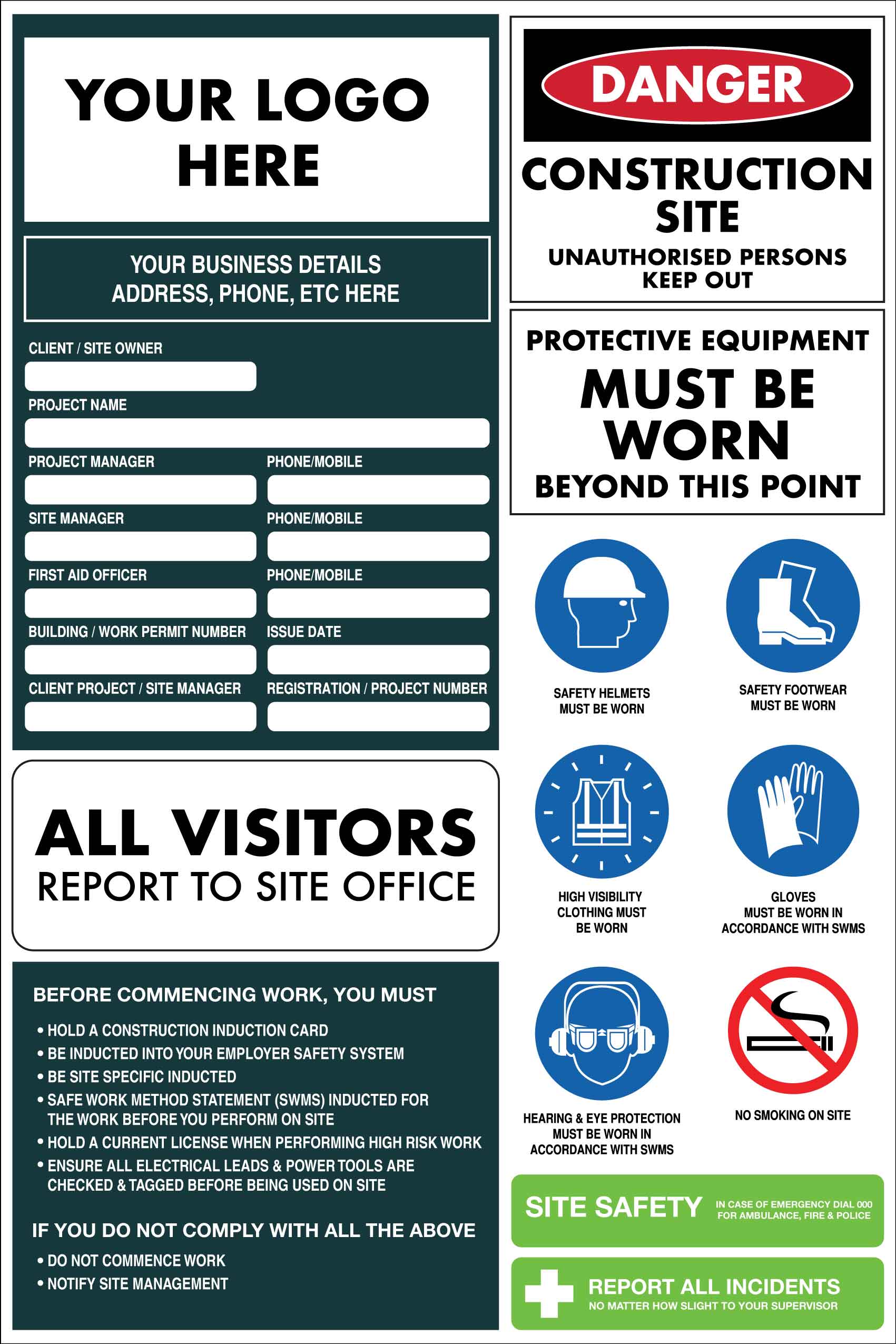 Construction Site Entry Compliance Sign – New Signs