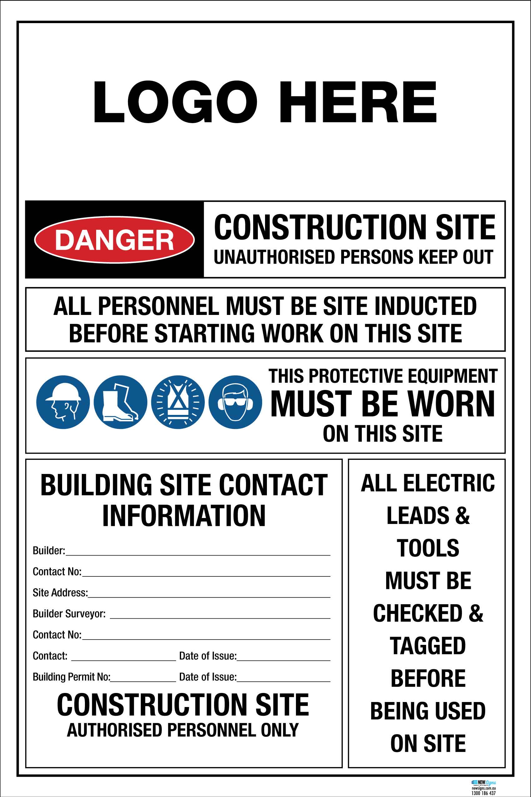 Construction Site Entry Signs – New Signs