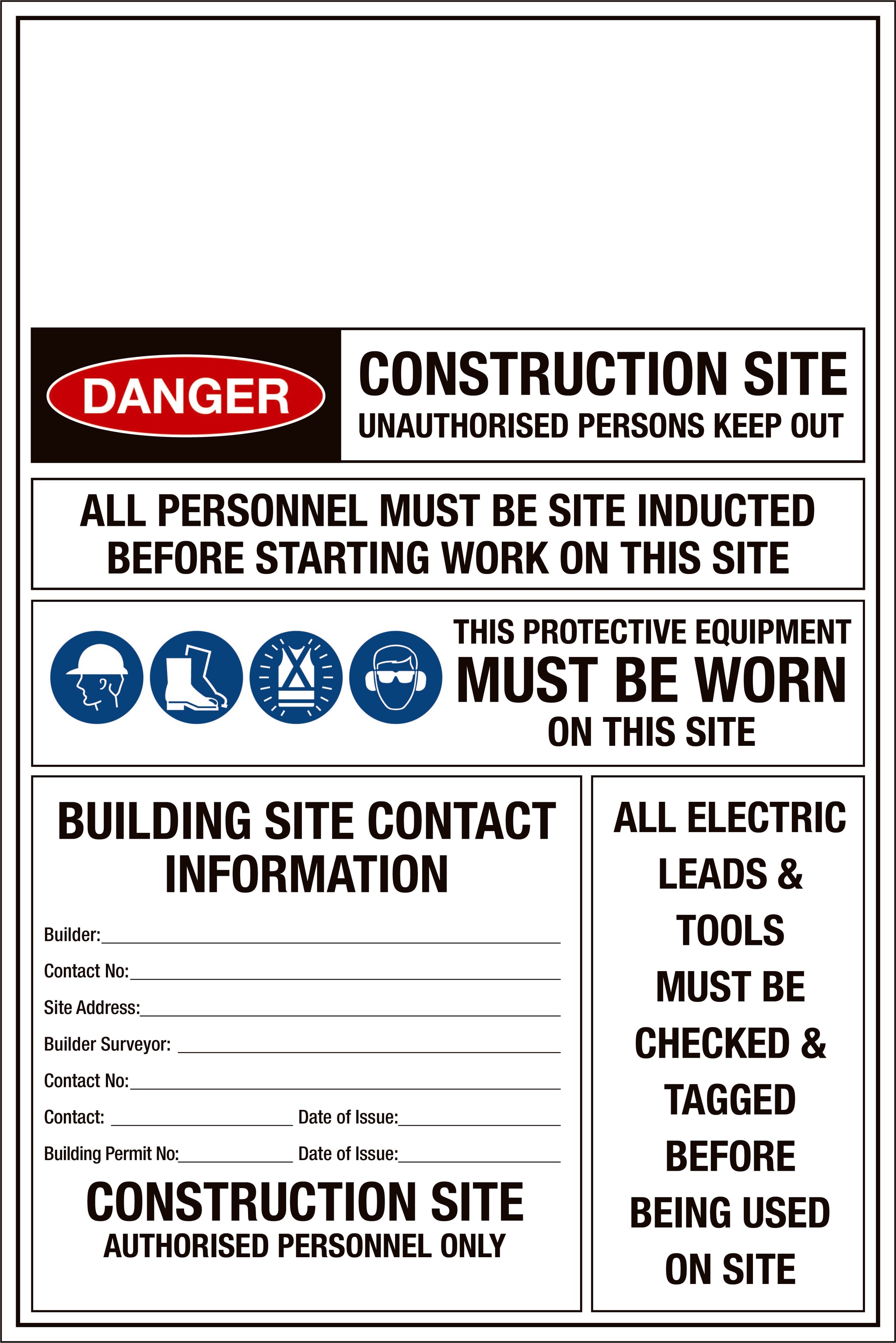 Construction Site Entry PPE Building Sign – New Signs