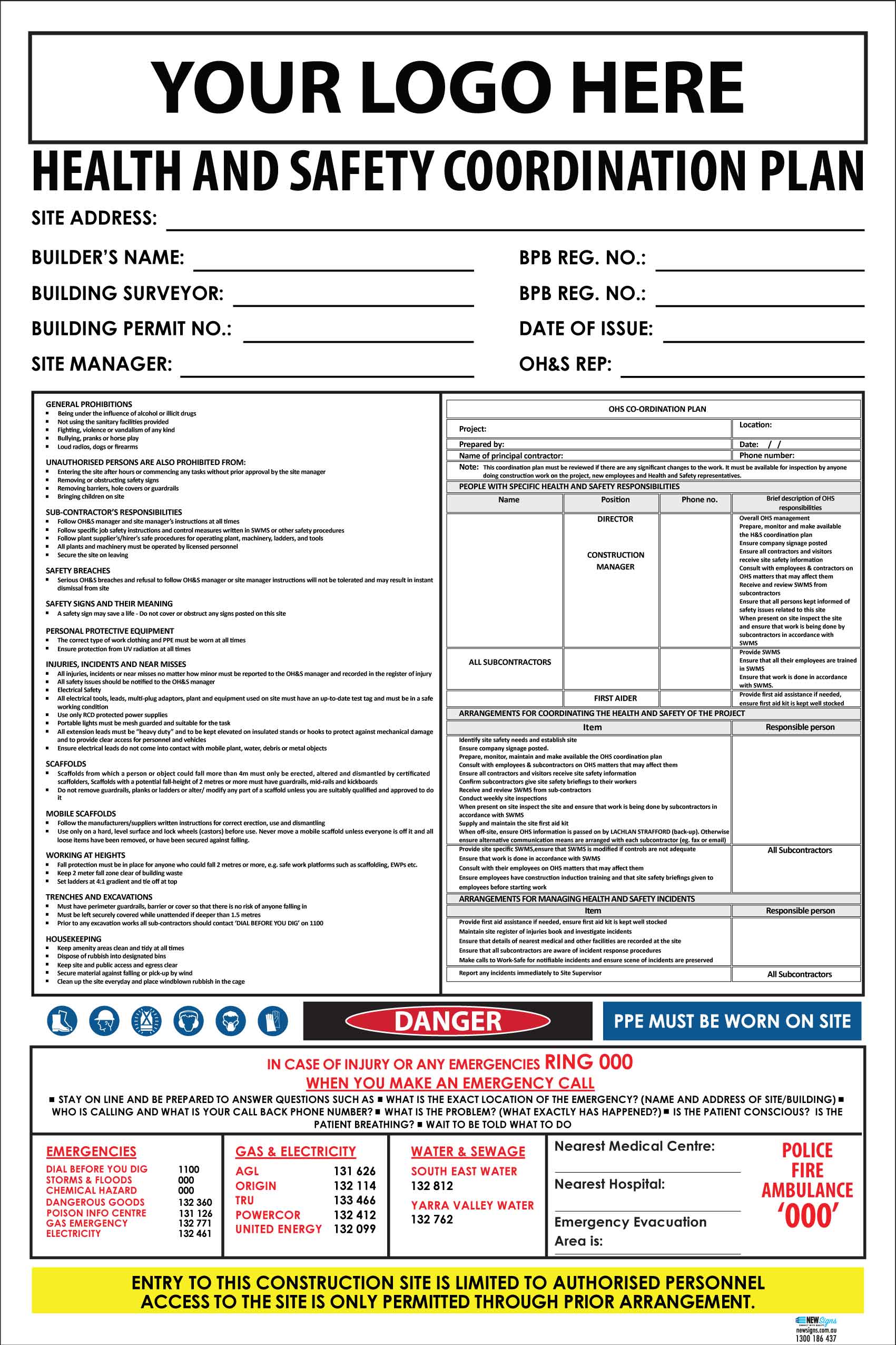 Construction Site Entry Signs – New Signs