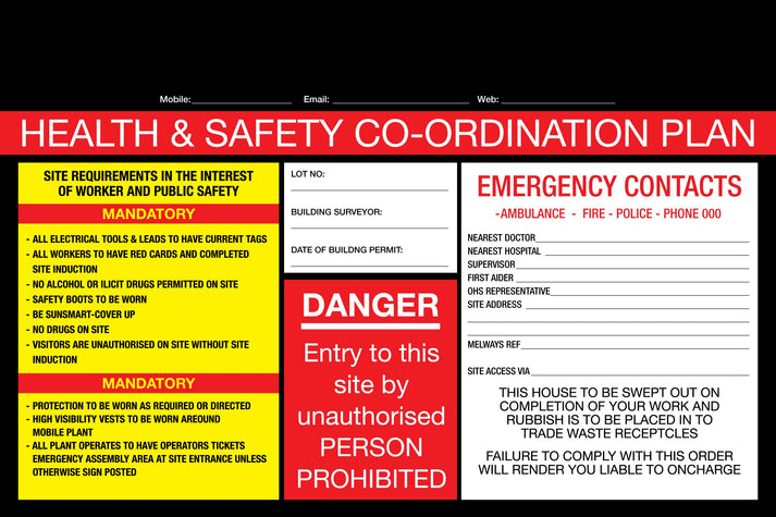 Construction Site Entry Sign Health and Safety Danger Co-Ordination Pl ...