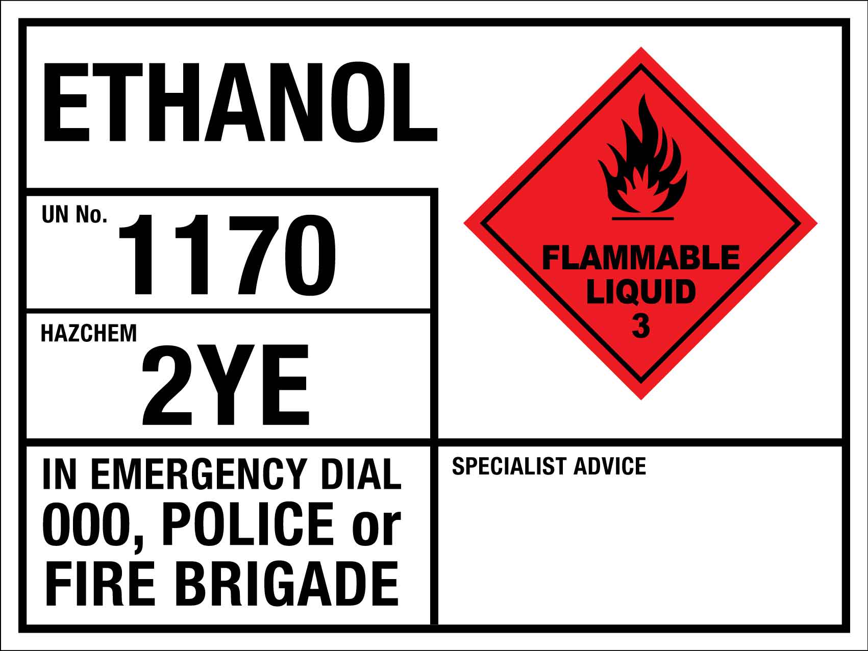 Ethanol 1170 2YE Emergency Information Sign – New Signs