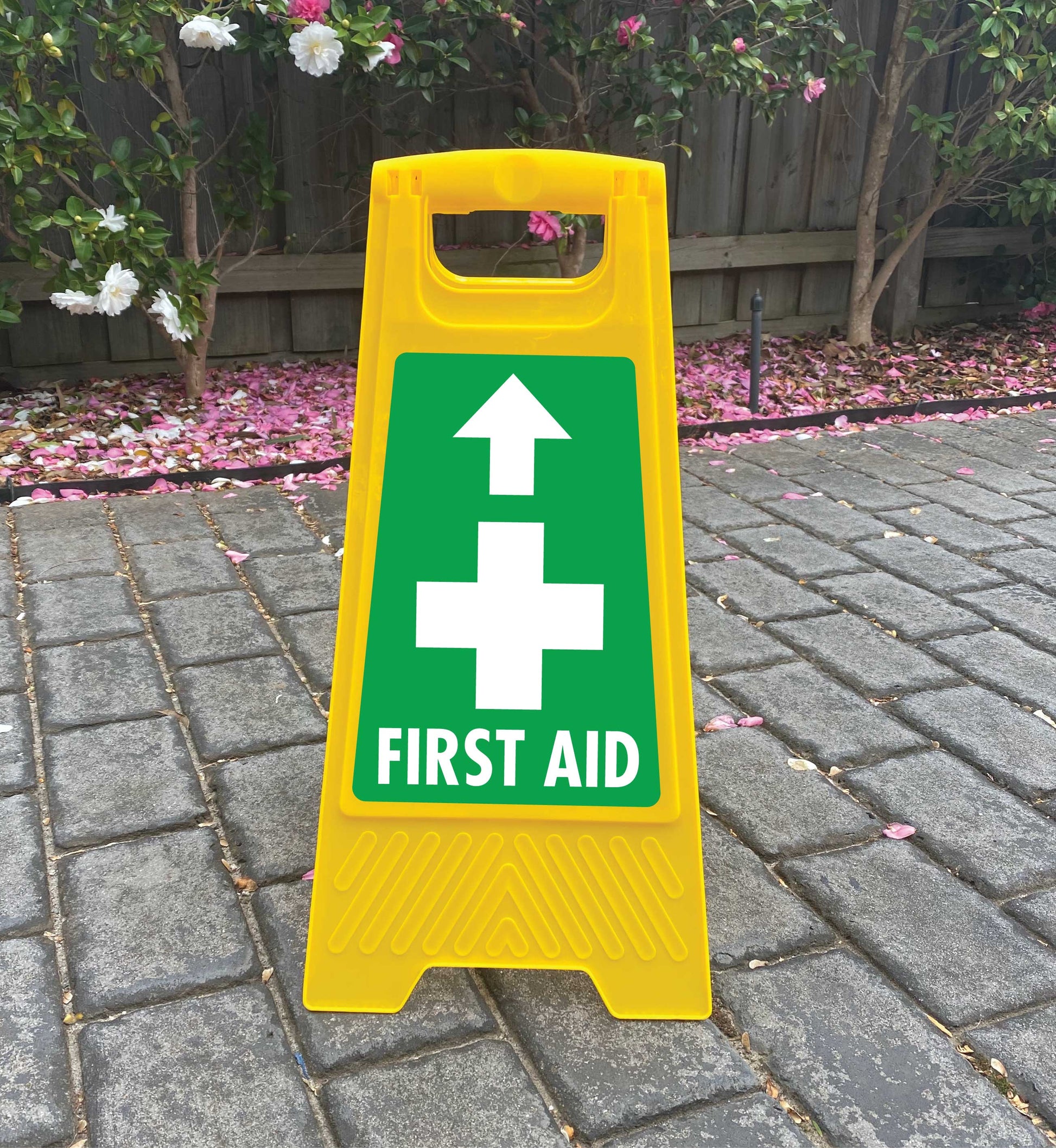 Yellow A-Frame - First Aid Arrow Up – New Signs