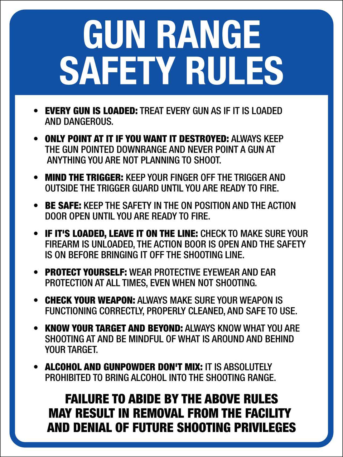Gun Range Safety Rules 1 Sign – New Signs