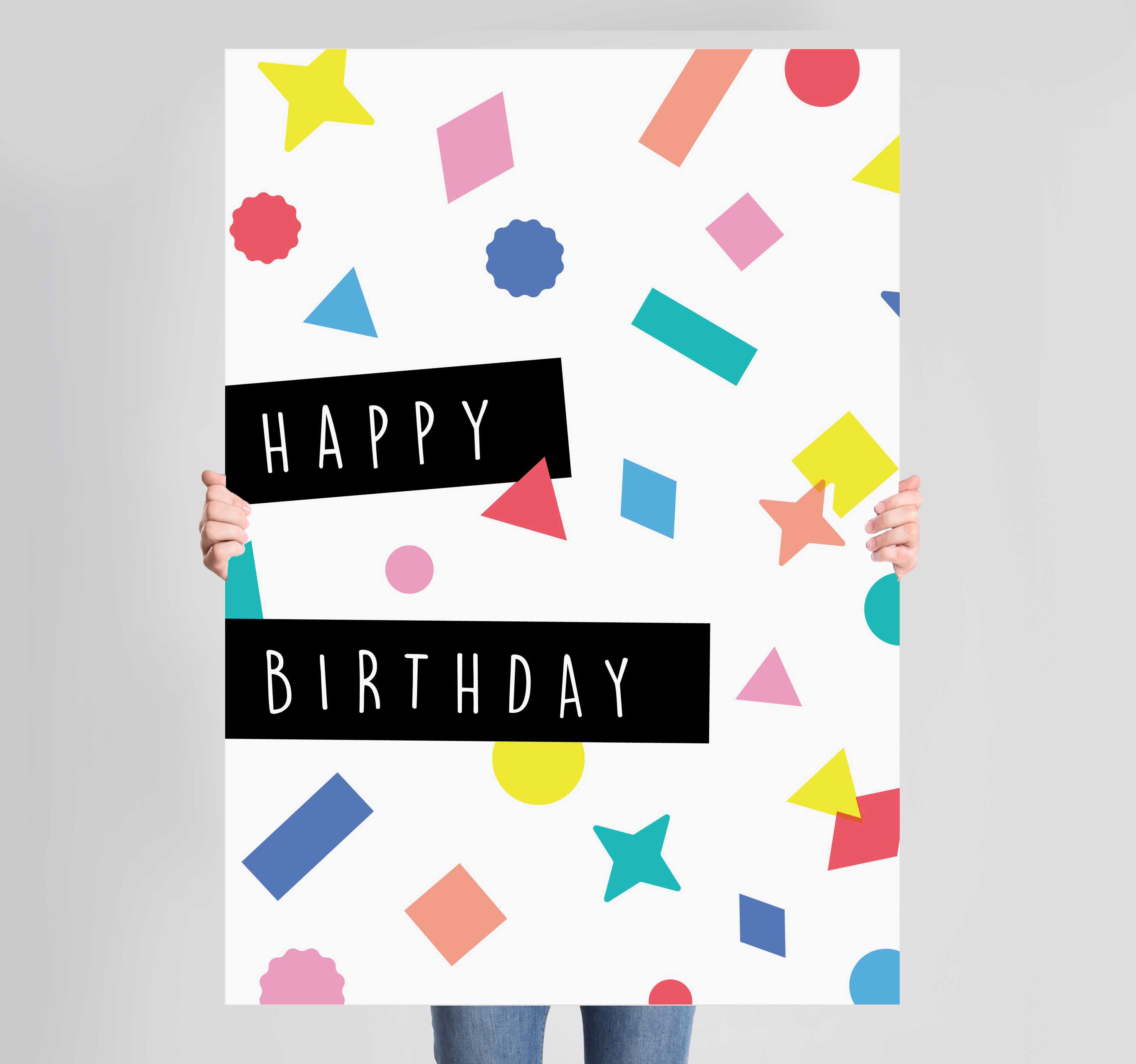 Happy Birthday Shapes Poster Wall Art Prints – New Signs