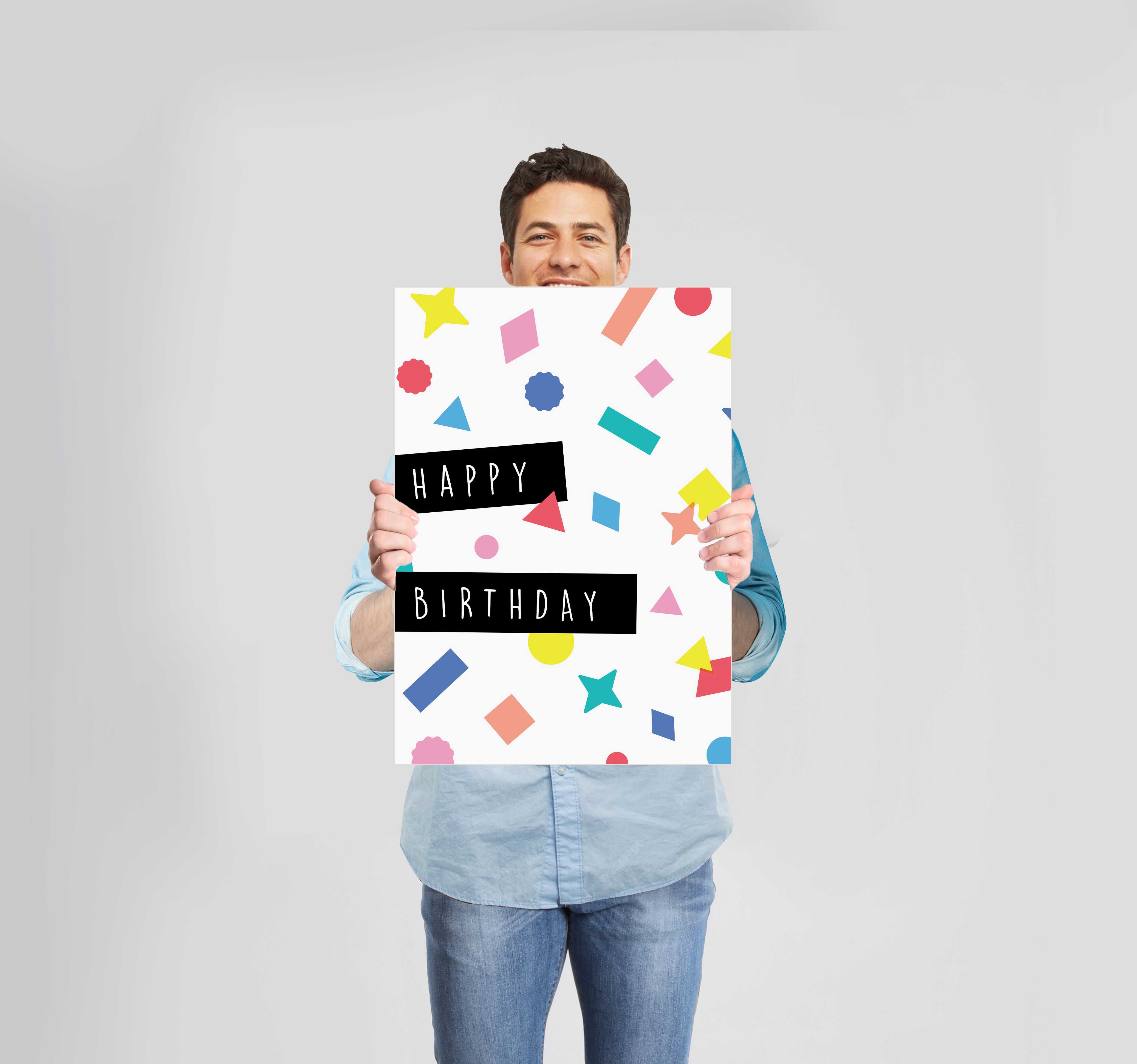 Happy Birthday Shapes Poster Wall Art Prints – New Signs