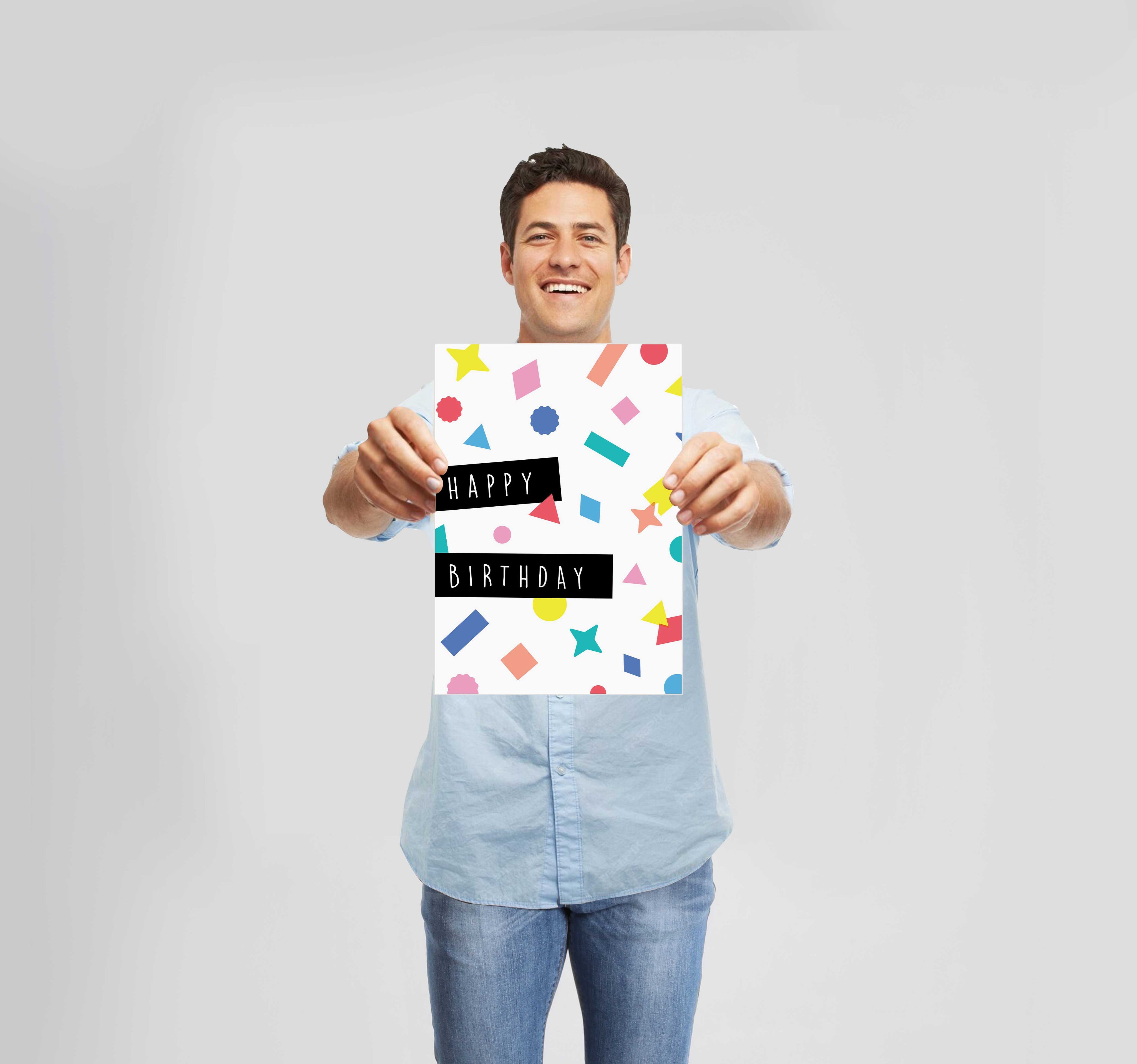 Happy Birthday Shapes Poster Wall Art Prints – New Signs