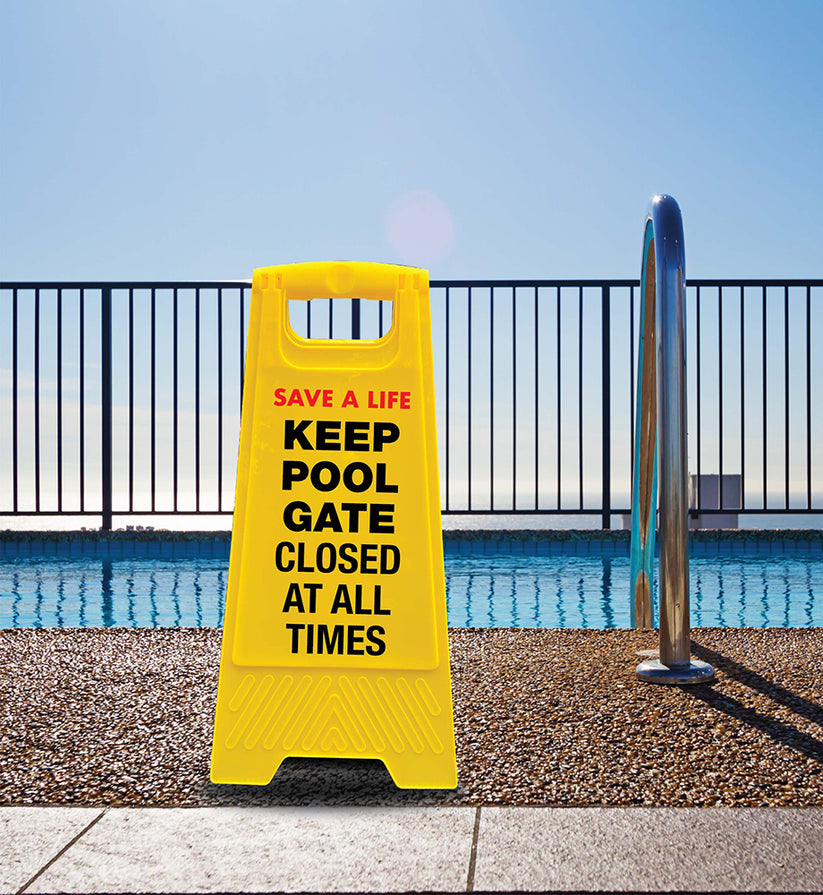 Yellow A-Frame - Keep Pool Gate Closed At All Times – New Signs