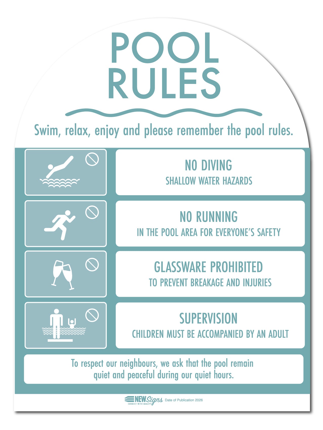 Pool Rules Sign Arch Aqua – New Signs