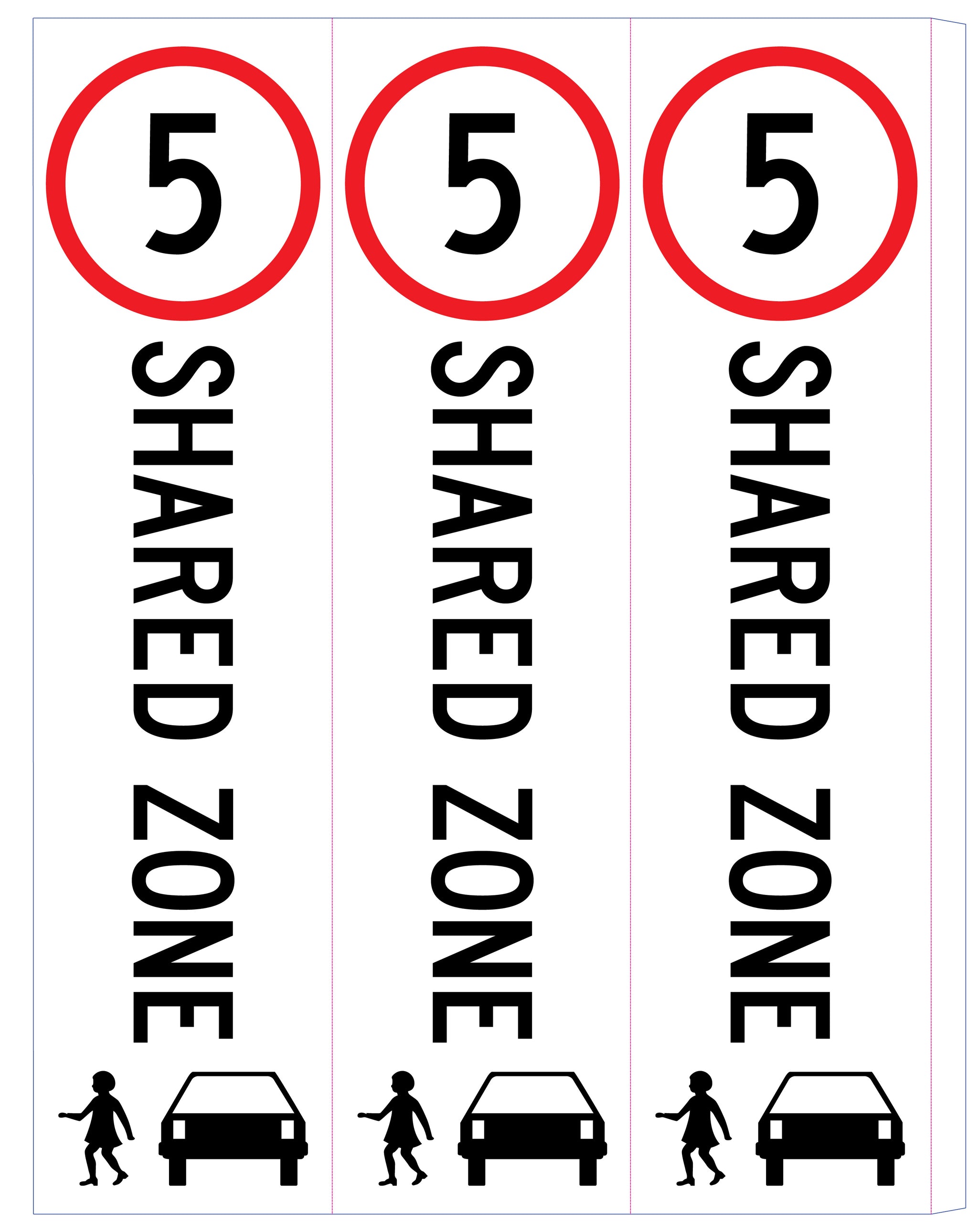Shared Zone 5km Speed Limit - Corflute Bollard Cover – New Signs