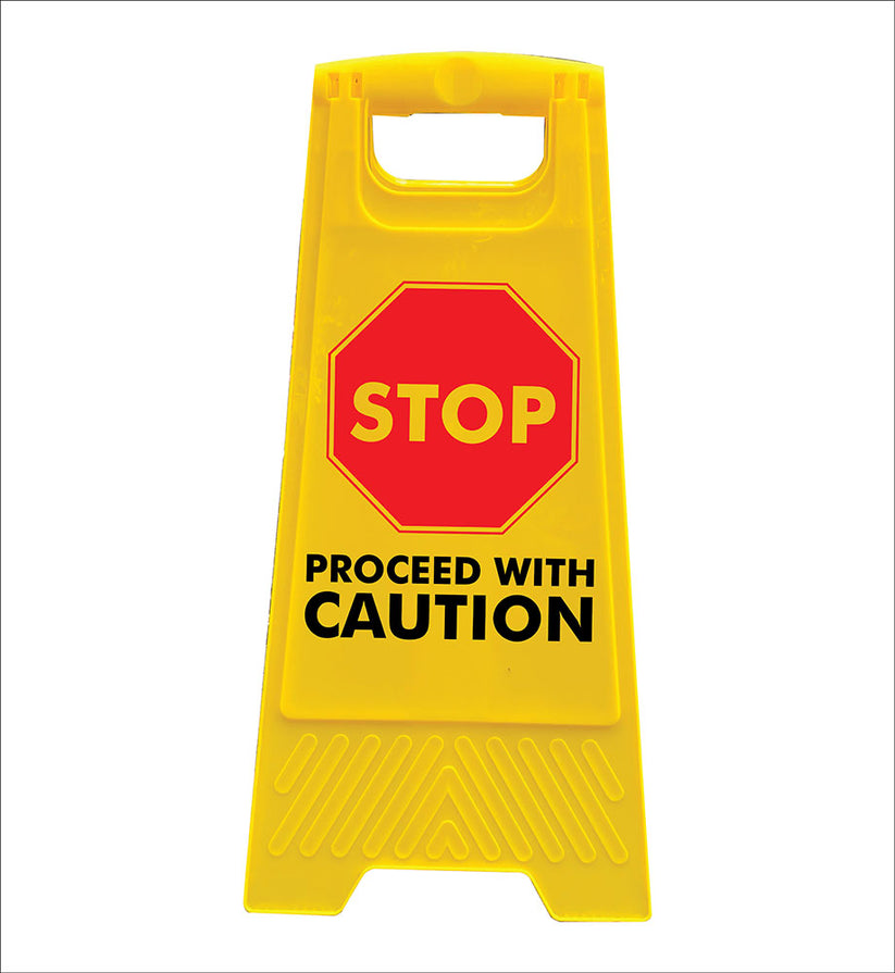 Yellow A-Frame - Stop Proceed With Caution – New Signs