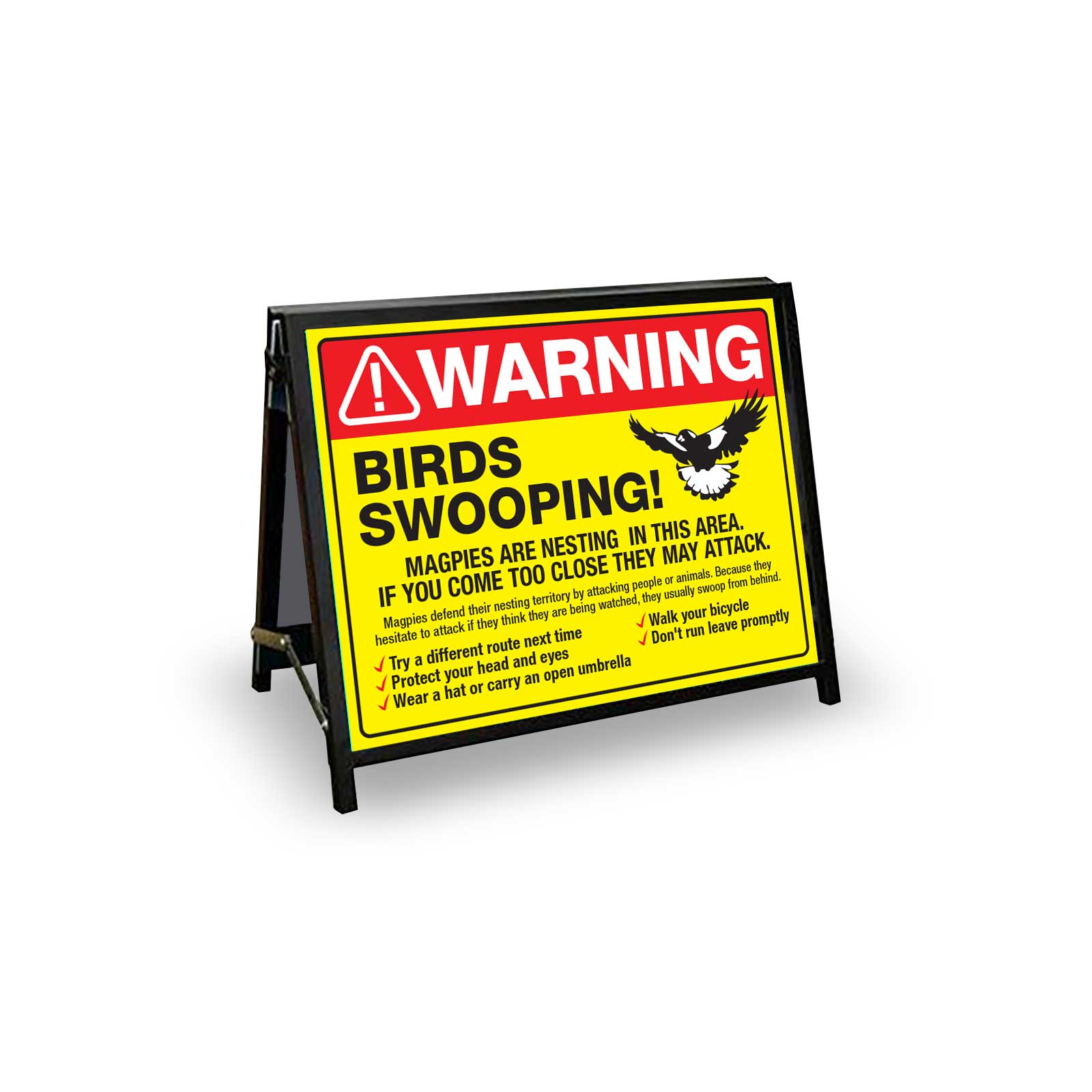 A-Frame Landscape Black - Warning Birds Swooping – New Signs