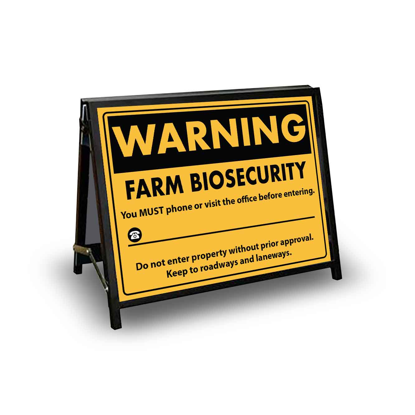 A-Frame Landscape Black - Warning Farm Biosecurity Corflute Inserts ...