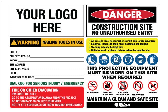 Construction Site Entry Danger Combination - Mesh Banner – New Signs