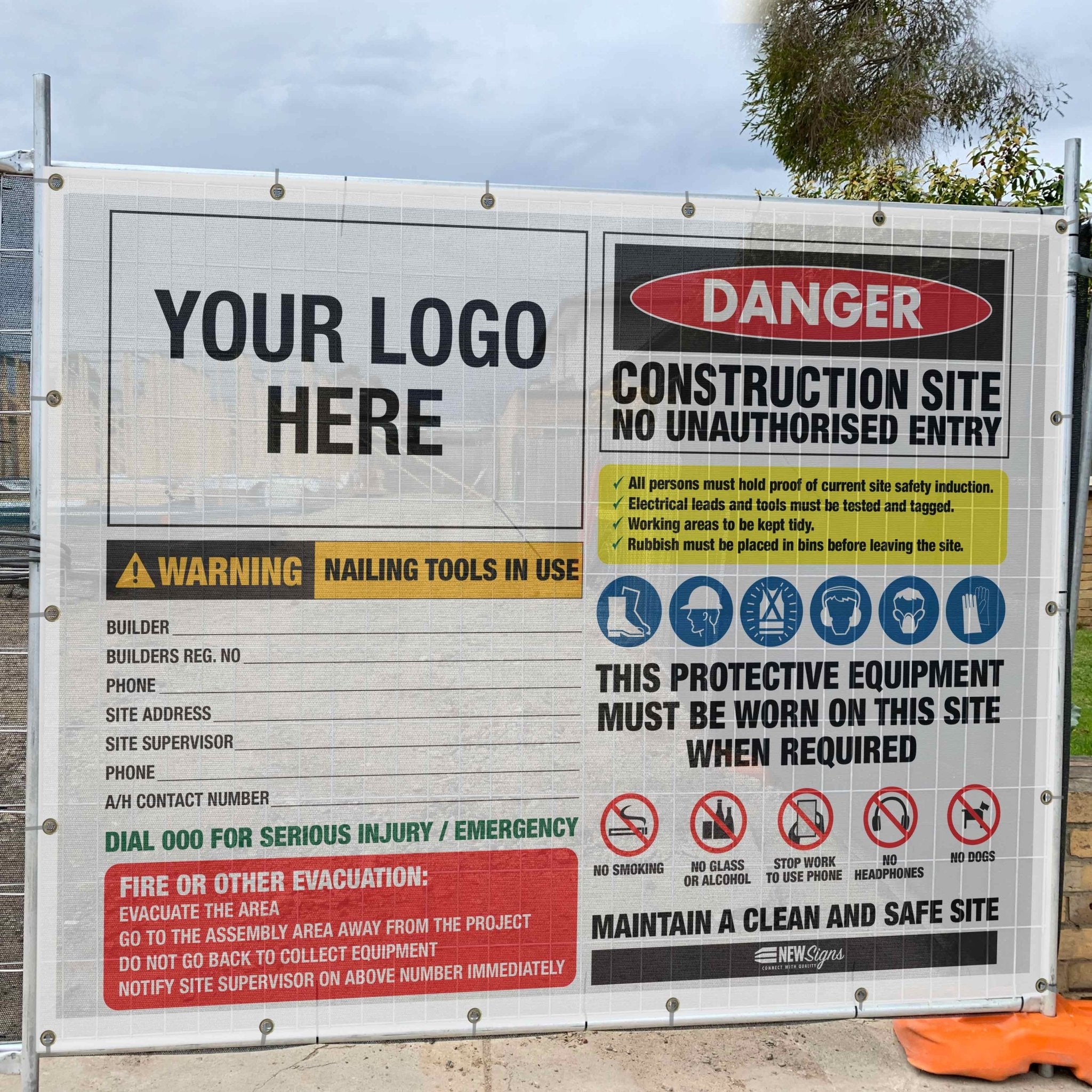 Construction Site Entry Danger Combination - Mesh Banner – New Signs