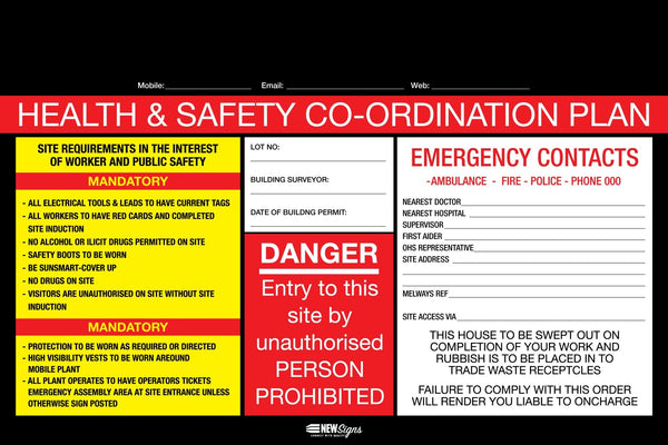 Construction Site Entry Sign Health and Safety Danger Co-Ordination Pl ...