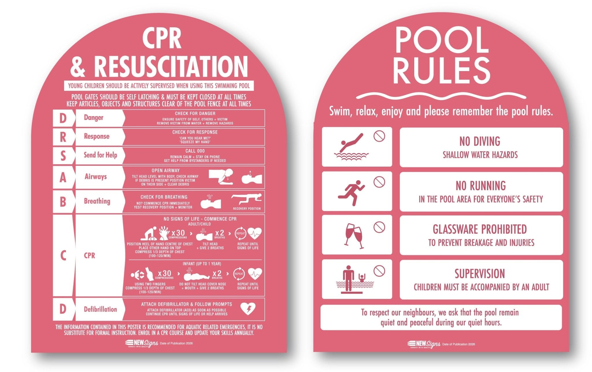 CPR Sign & Pool Rules Sign Pack Arch Rose Background – New Signs