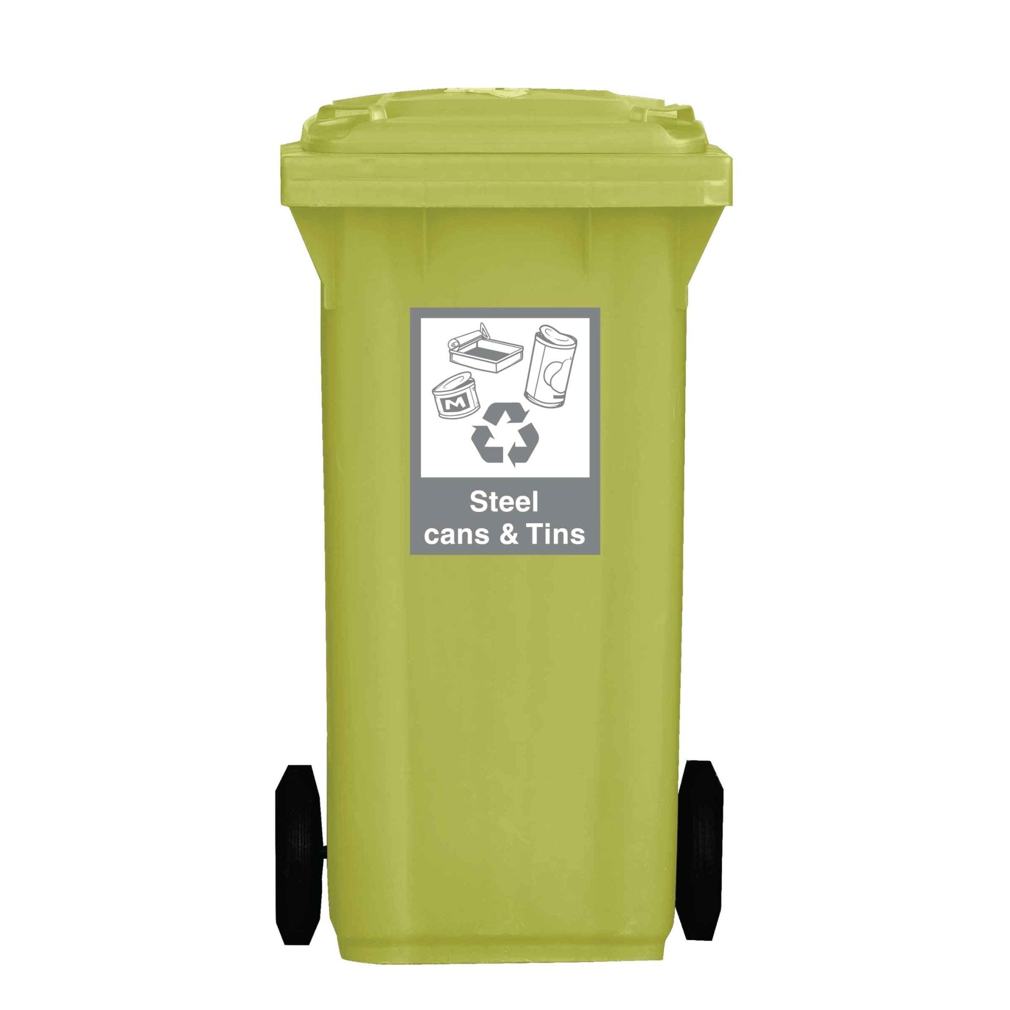 Recycle Steel Cans & Tins Wheelie Bin Stickers – New Signs