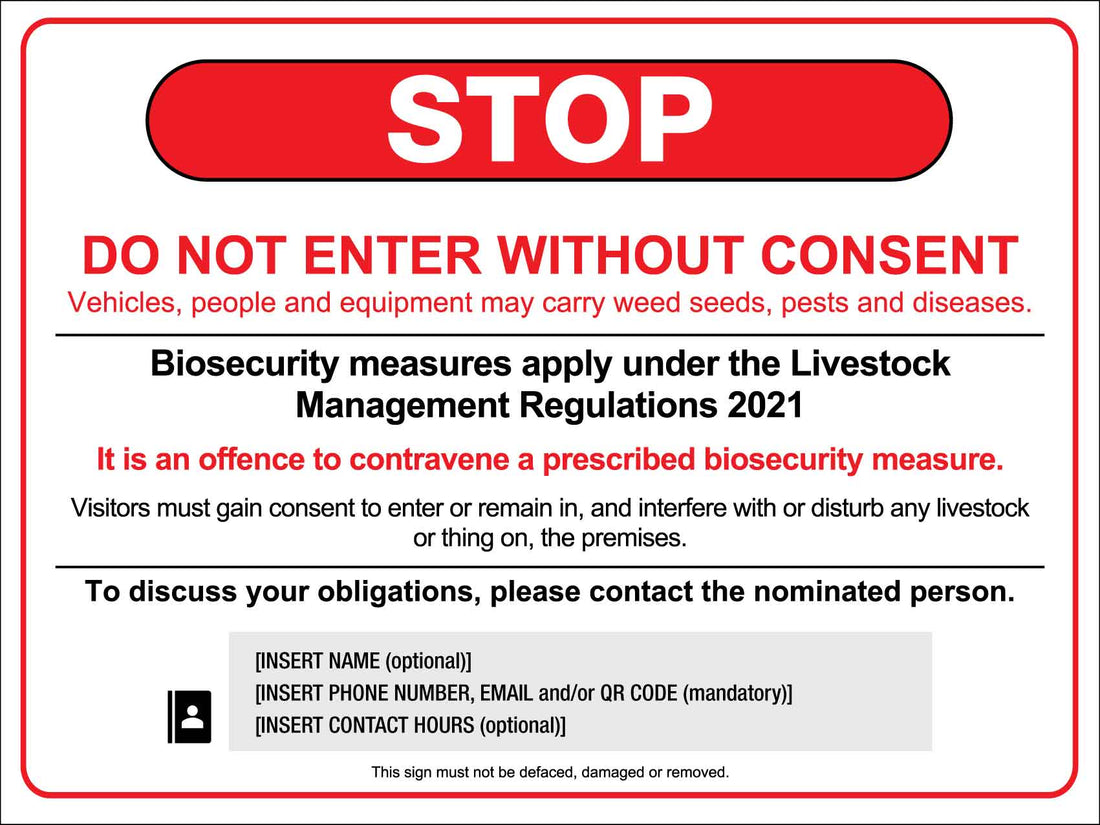Visitors Biosecurity Stop Do Not Enter Without Consent VIC Sign – New Signs
