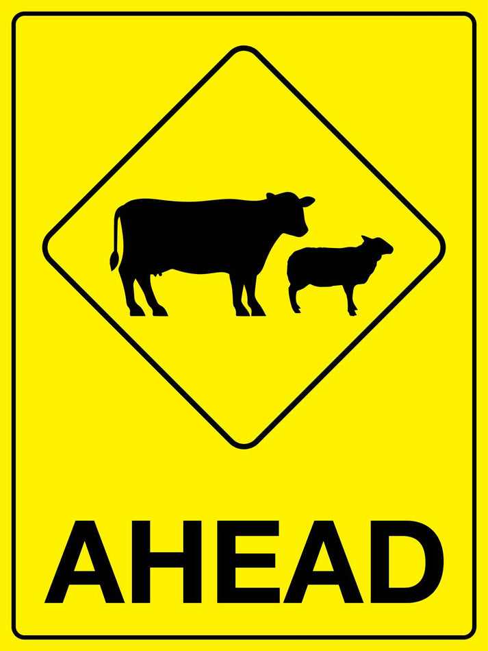 Cattle Ahead Bright Yellow Sign – New Signs