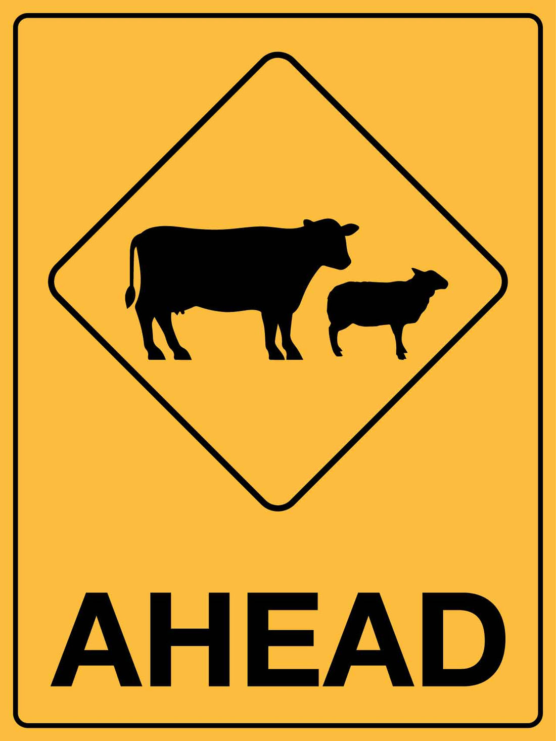 Cattle Ahead Yellow Sign – New Signs