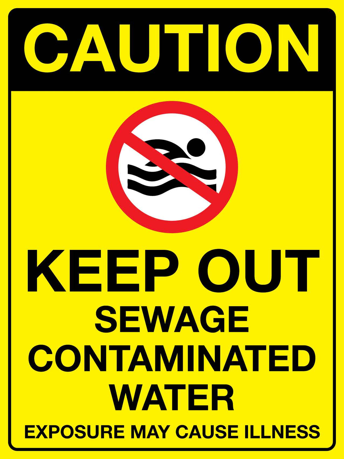 Caution Keep Out Sewage Contaminated Water Sign – New Signs