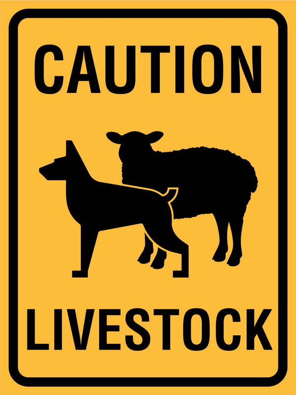 Caution Livestock Sheep and Dog Sign – New Signs