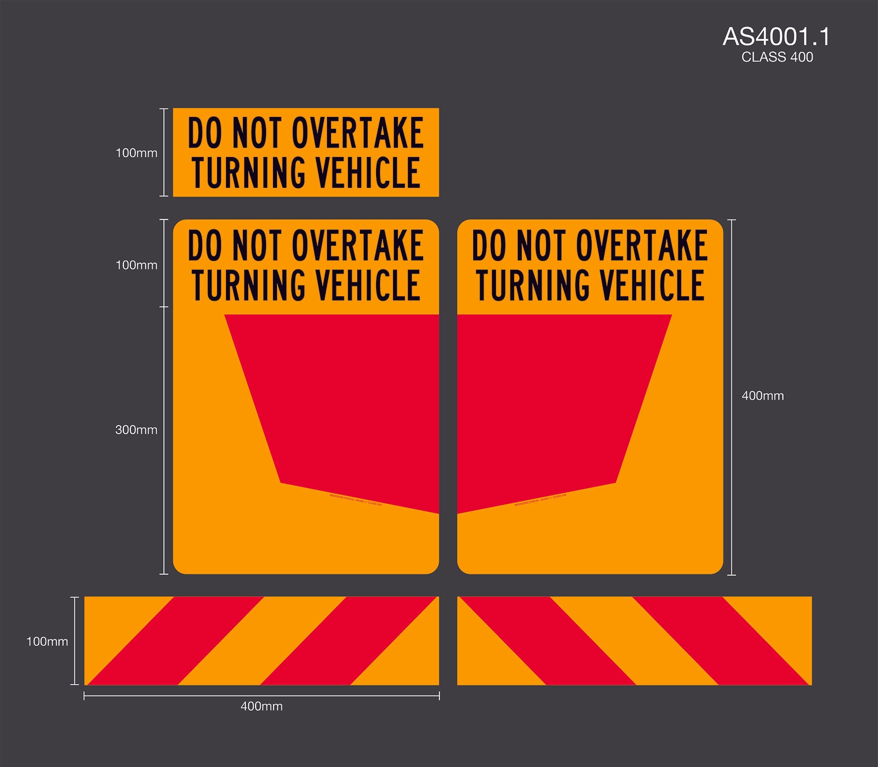 Do Not Overtake Turning Vehicle (Set) 300mm x 400mm Reflective Sign ...