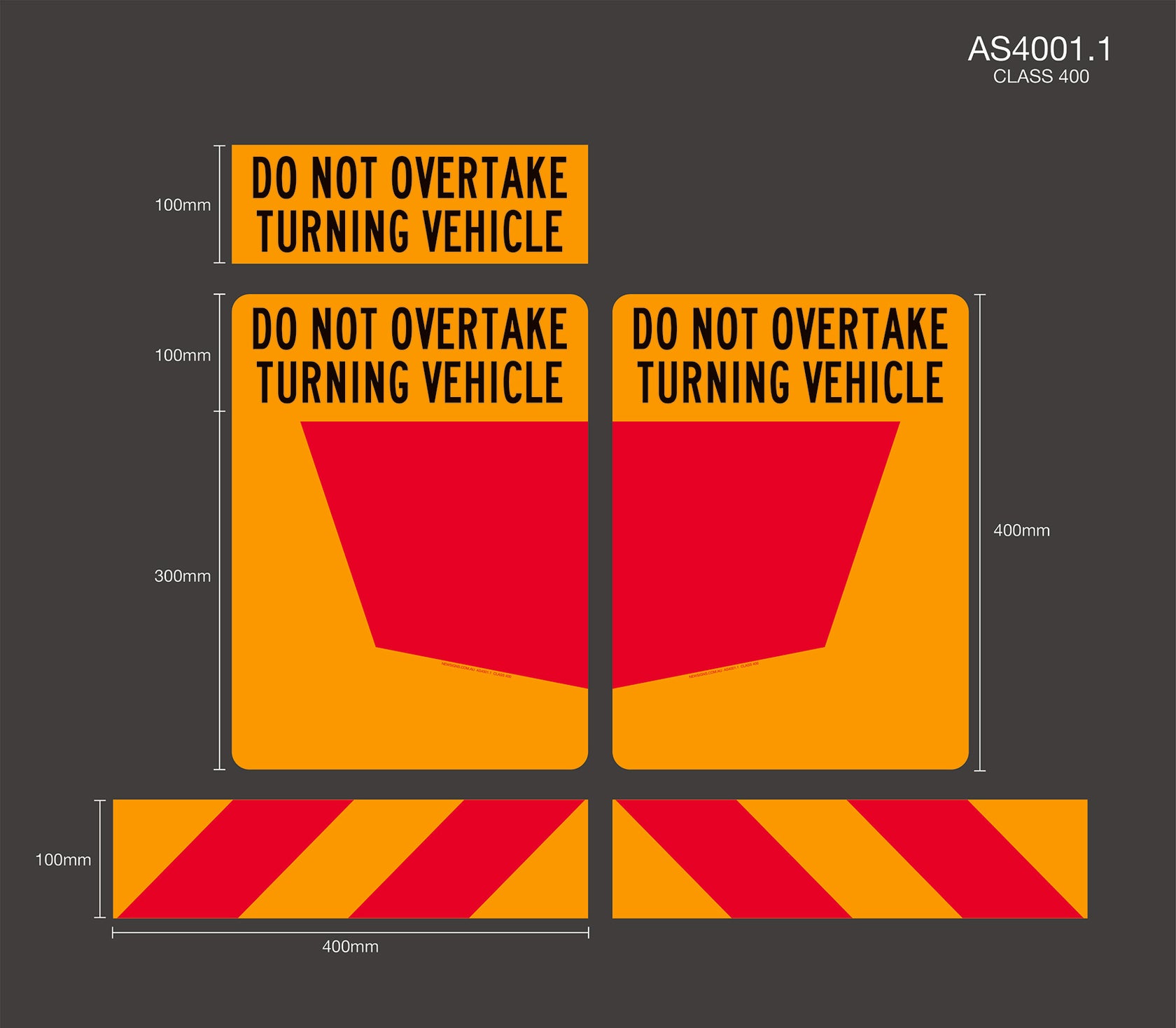 Do Not Overtake Turning Vehicle (Set) 300mm x 400mm Reflective Sign ...