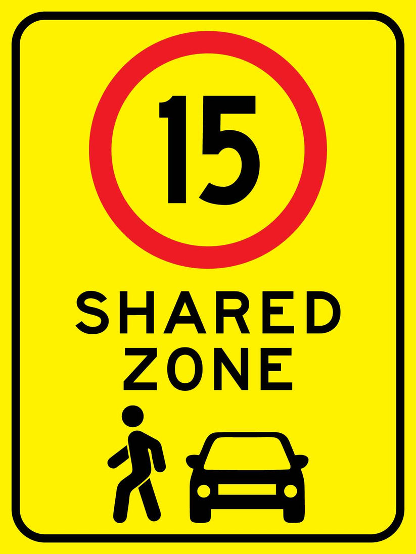 Shared Zone 15km Bright Yellow Sign – New Signs