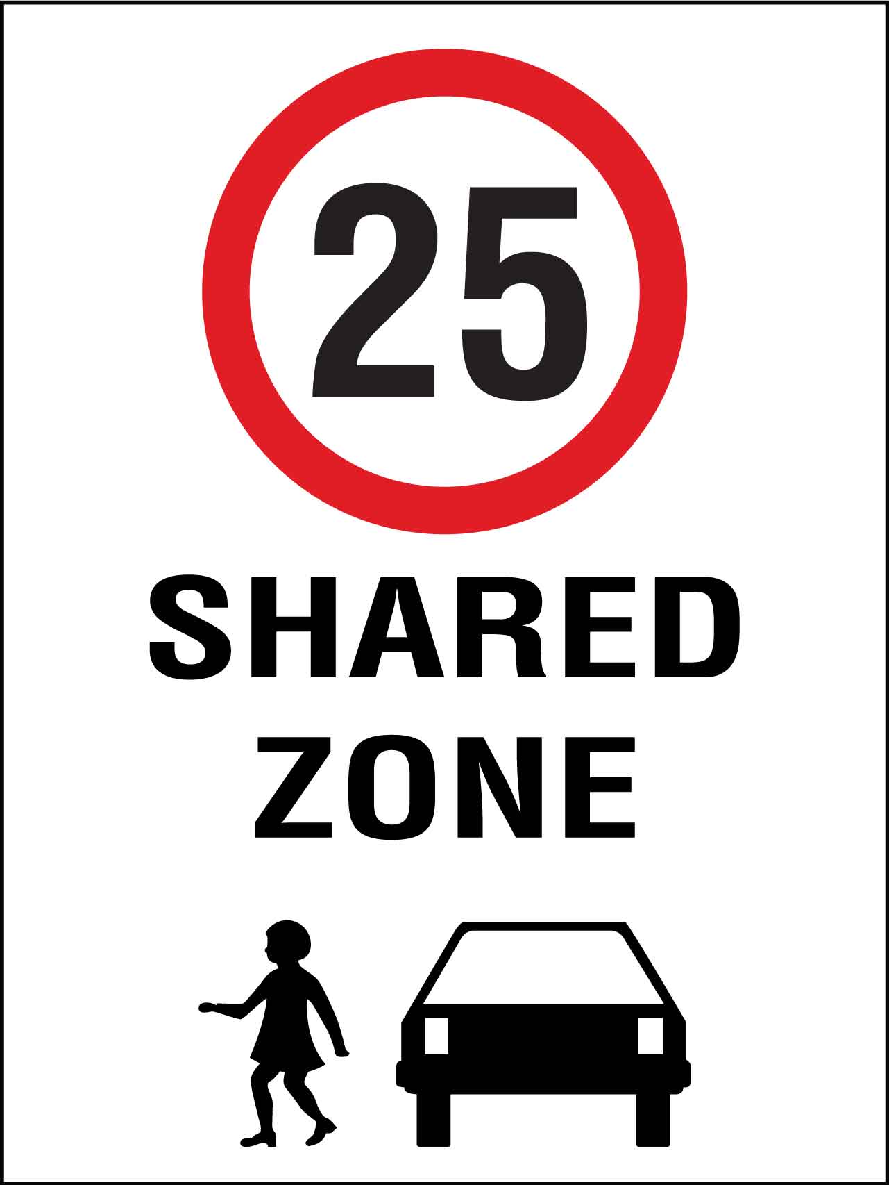 Shared Zone 25km Speed Limit Sign – New Signs