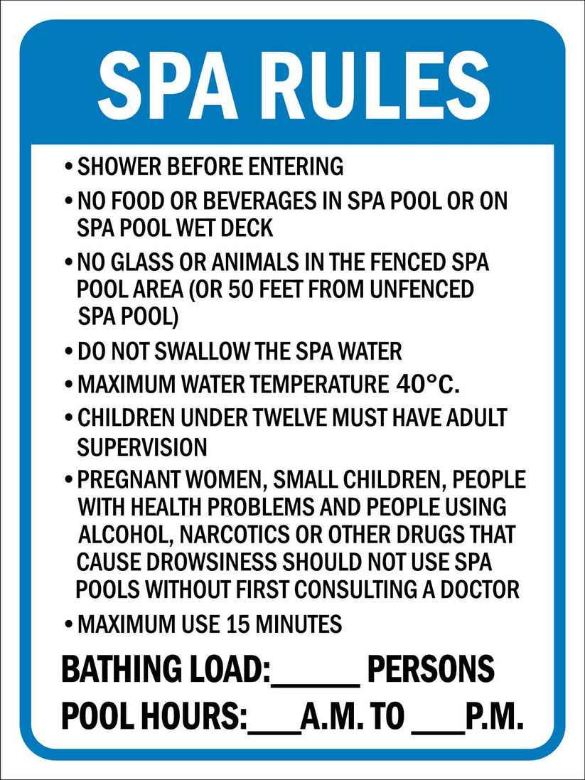 Spa Rules 1 Sign – New Signs