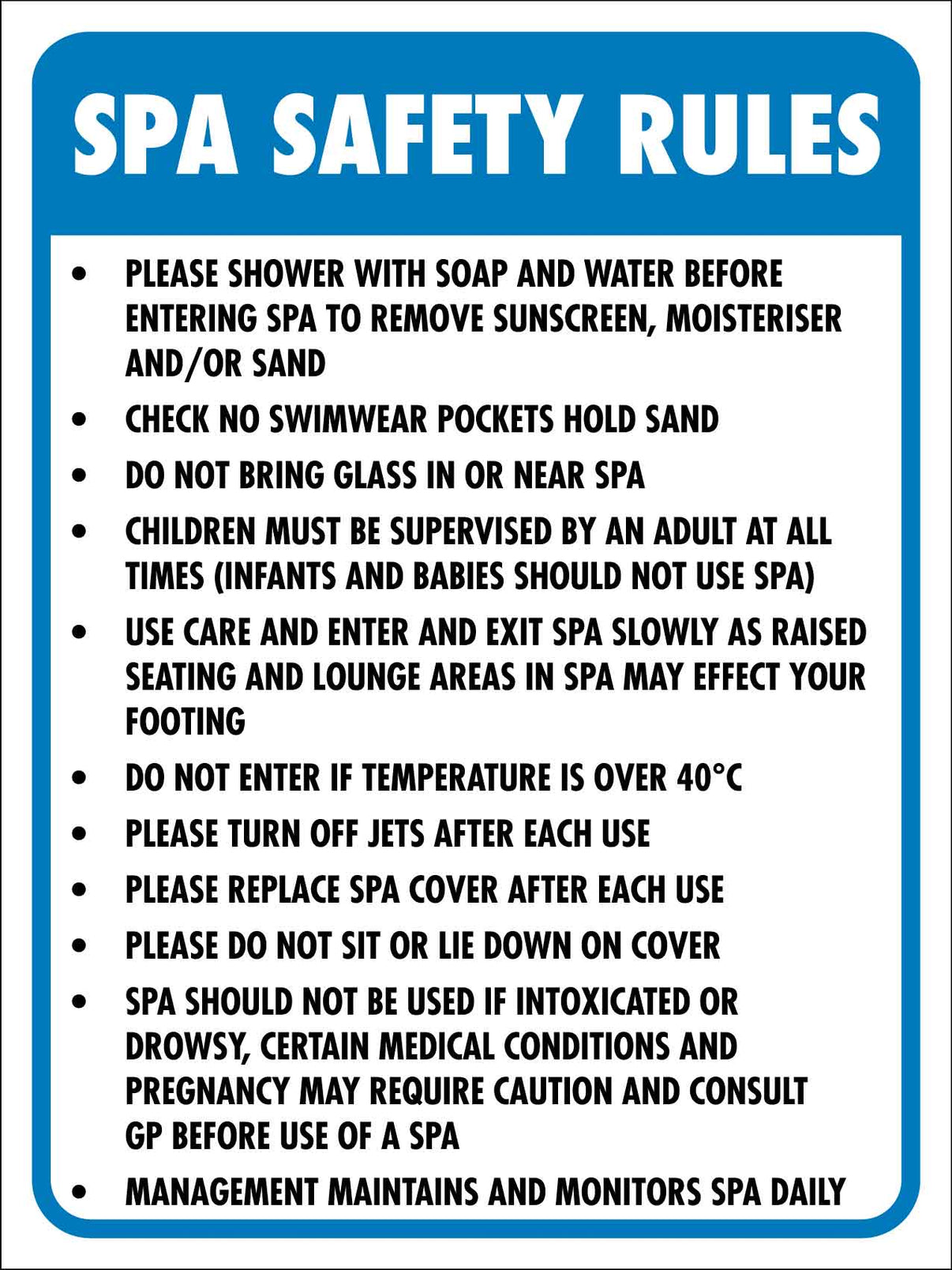 Spa Rules 5 Sign – New Signs