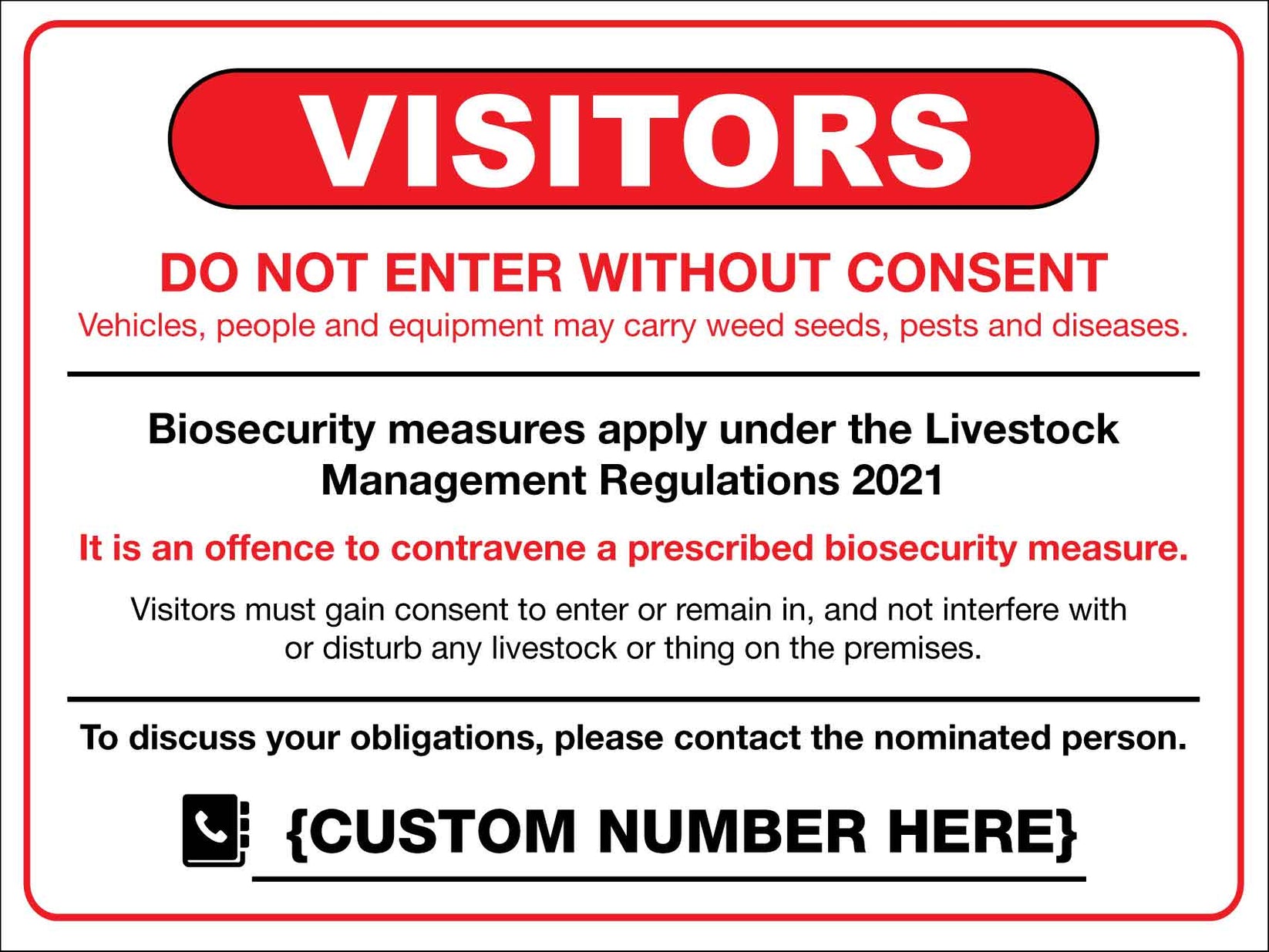 Visitors Biosecurity Do Not Enter Without Consent Sign – New Signs