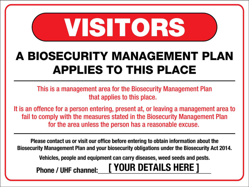 Visitors Biosecurity Management Plan QLD Sign – New Signs