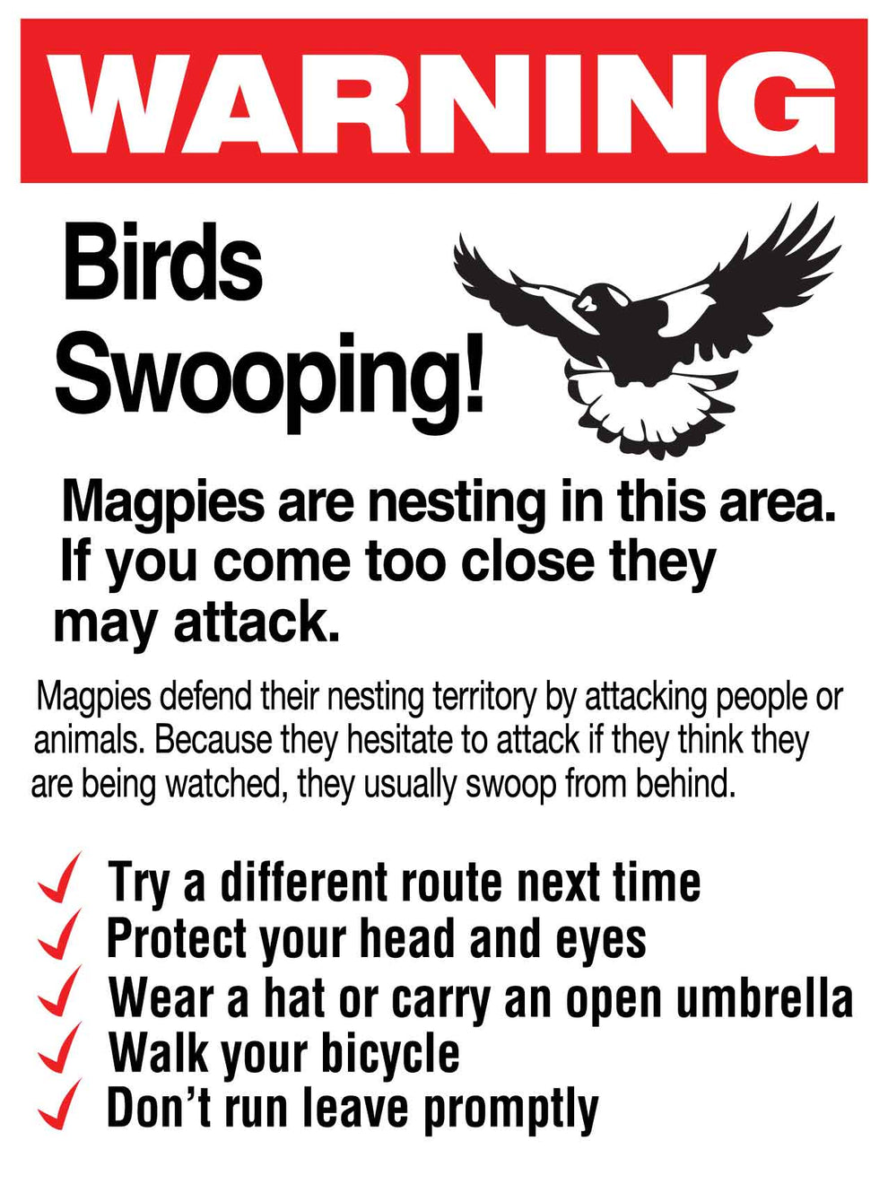Warning Birds Swooping Sign – New Signs