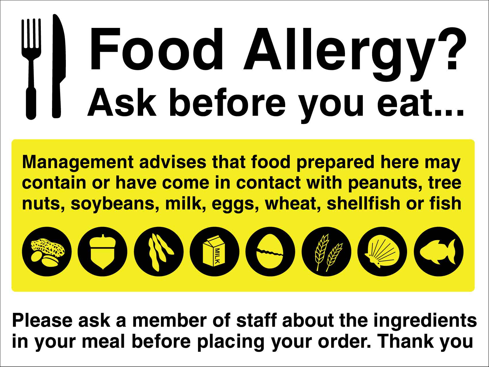 Food Allergy Ask Before You Eat Sign – New Signs