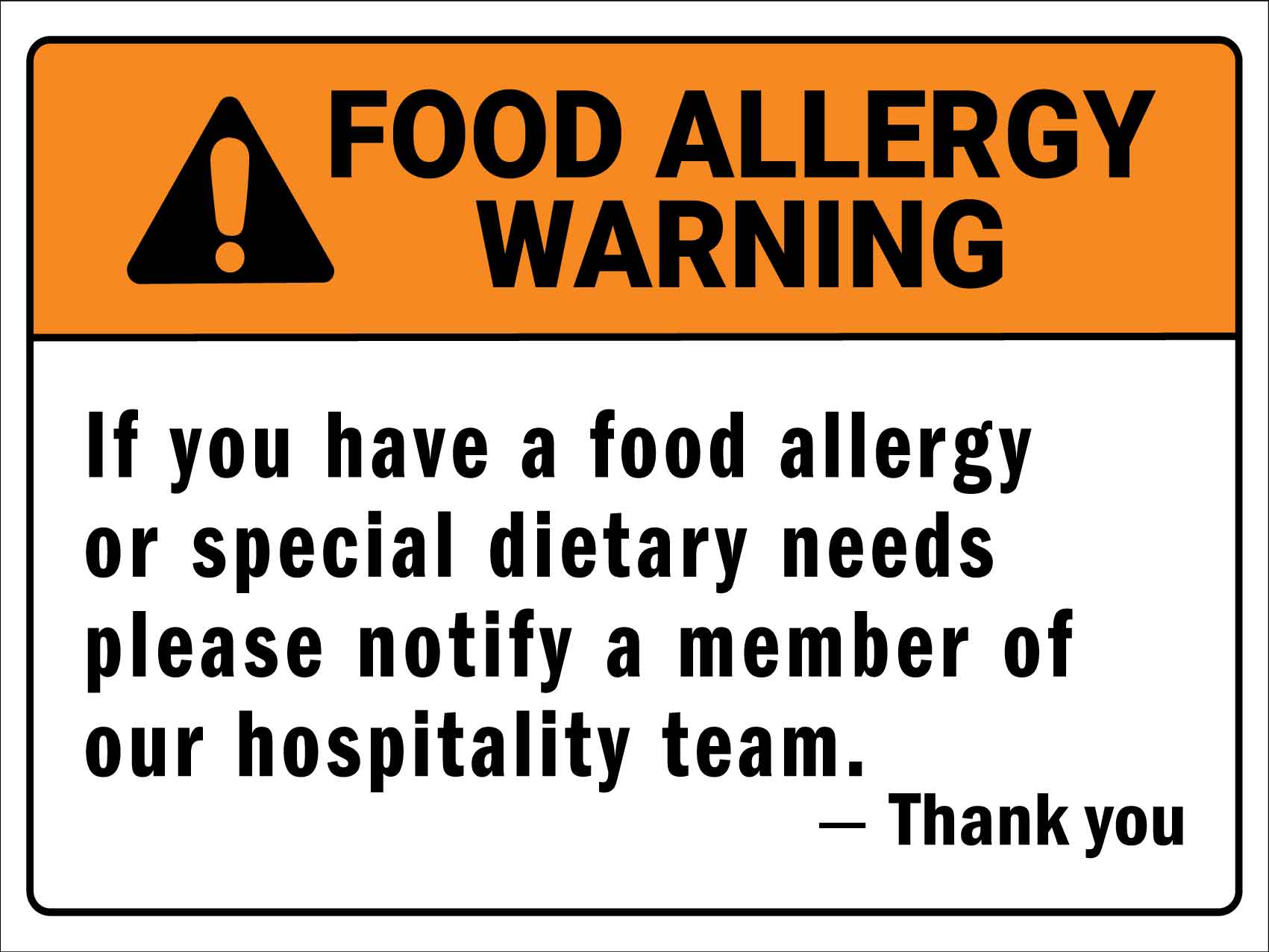 Food Allergy Warning Sign – New Signs